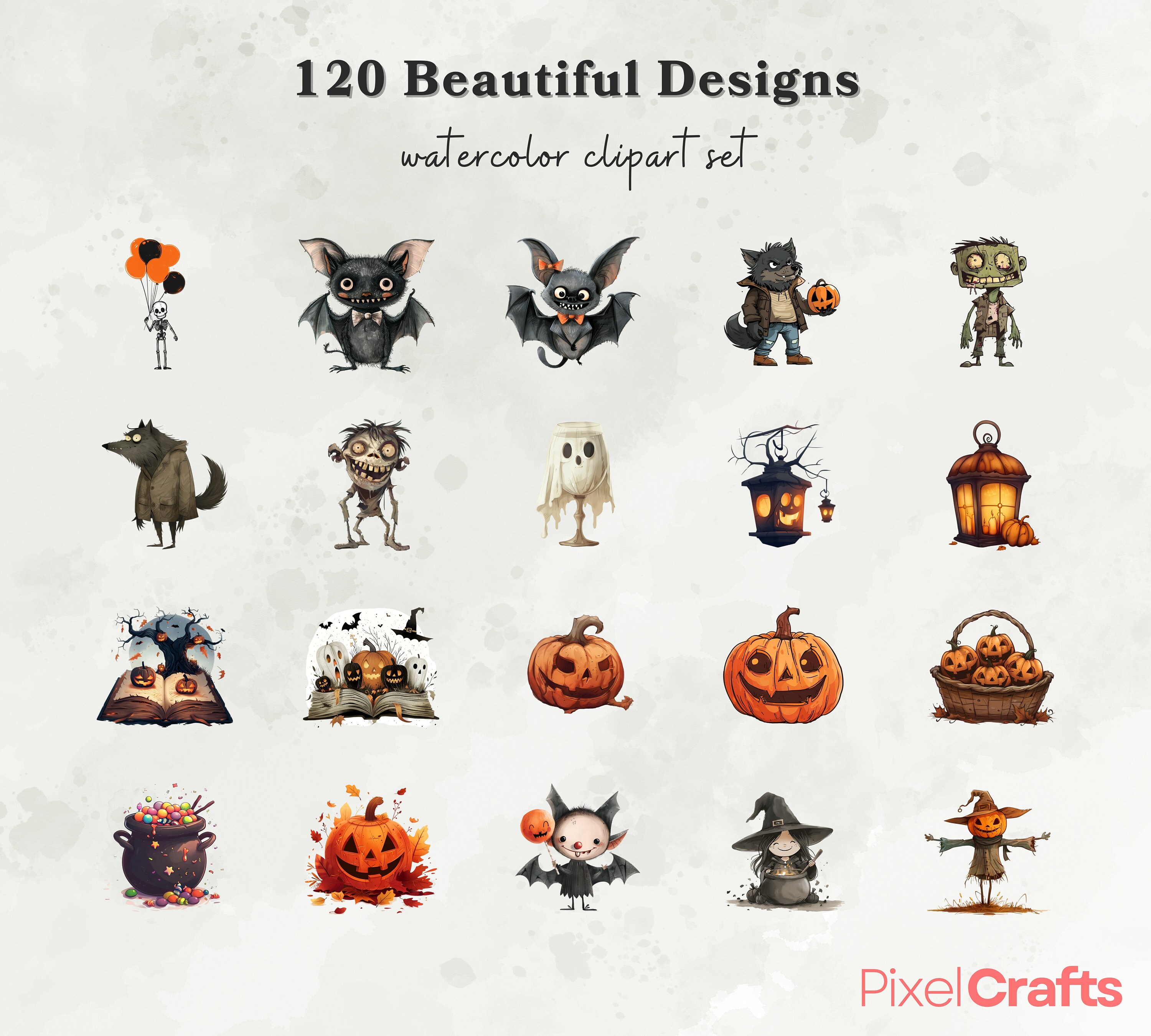 Watercolor Halloween Clipart Bundle, Halloween Decoration, Pumpkins ...