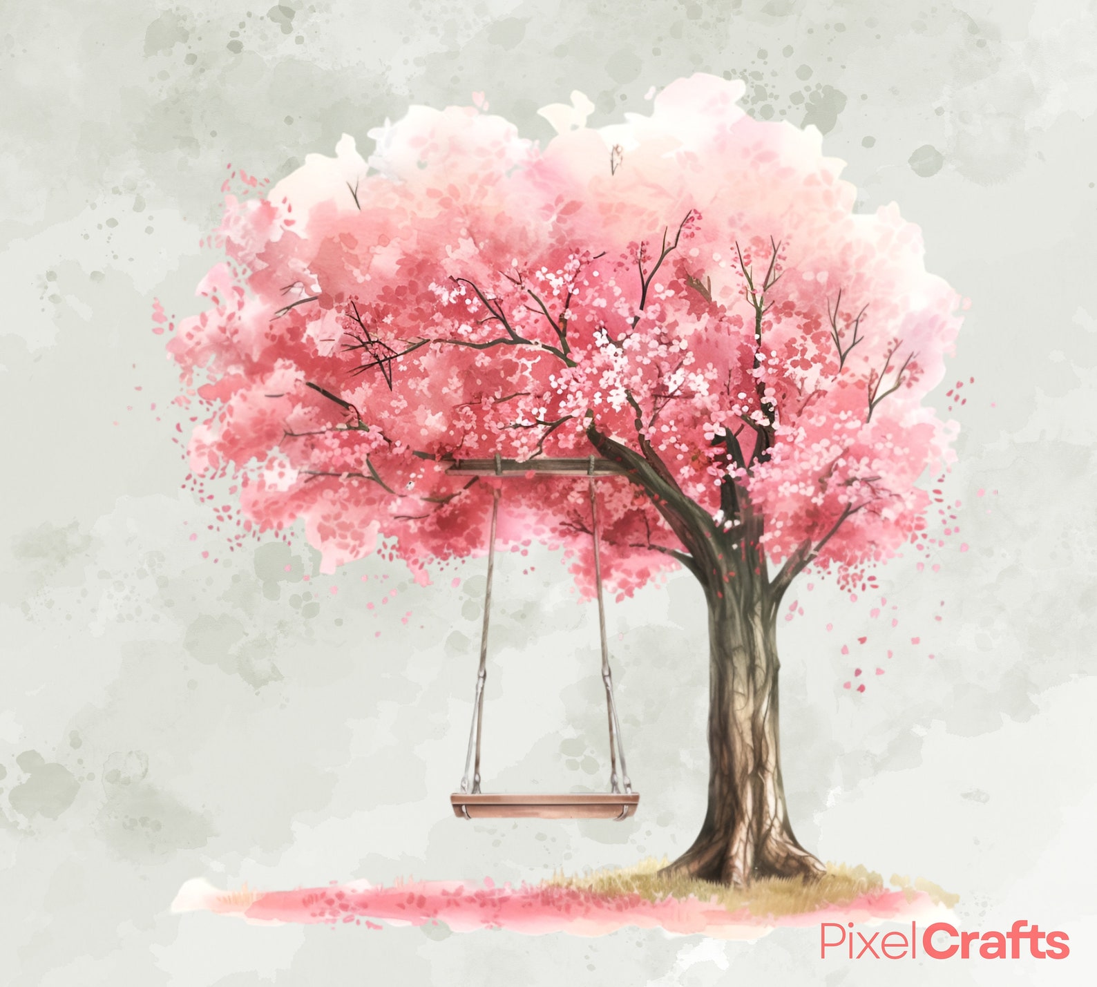 Swing in Pink Tree Clipart Bundle, Floral Swing, Blossom Trees ...