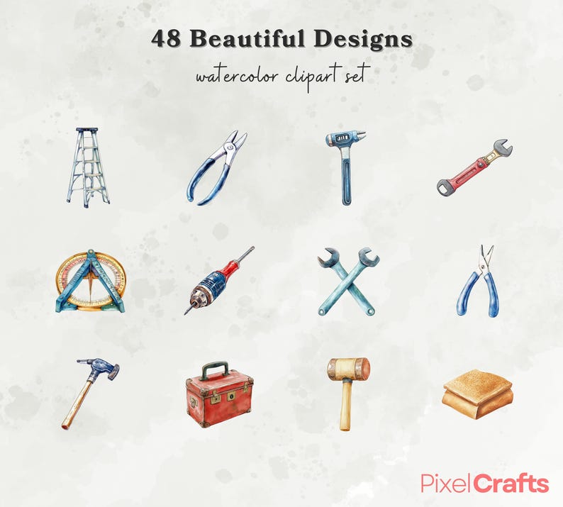 Repair Tools Clipart Bundle, Watercolor Hand Tool Png, Construction ...