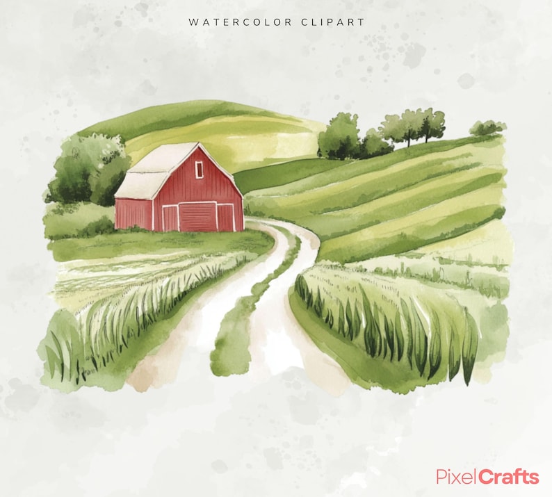 Cozy Farm Landscape Clipart, Watercolor Farm Scene Png, Nursery Farm ...