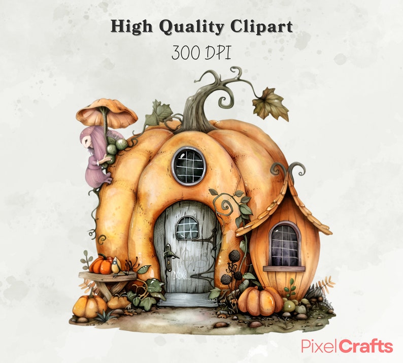 Watercolor Fairy Pumpkin House Clipart, Autumn Clipart, Pumpkin Clipart ...