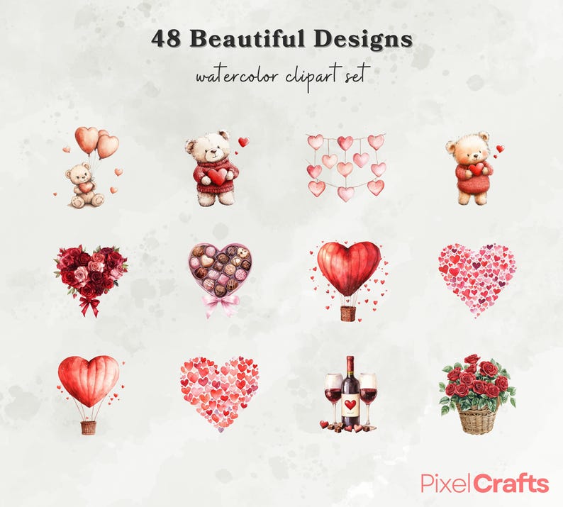 Cute Valentines Clipart Bundle, Valentine Graphics, Romantic Clipart ...
