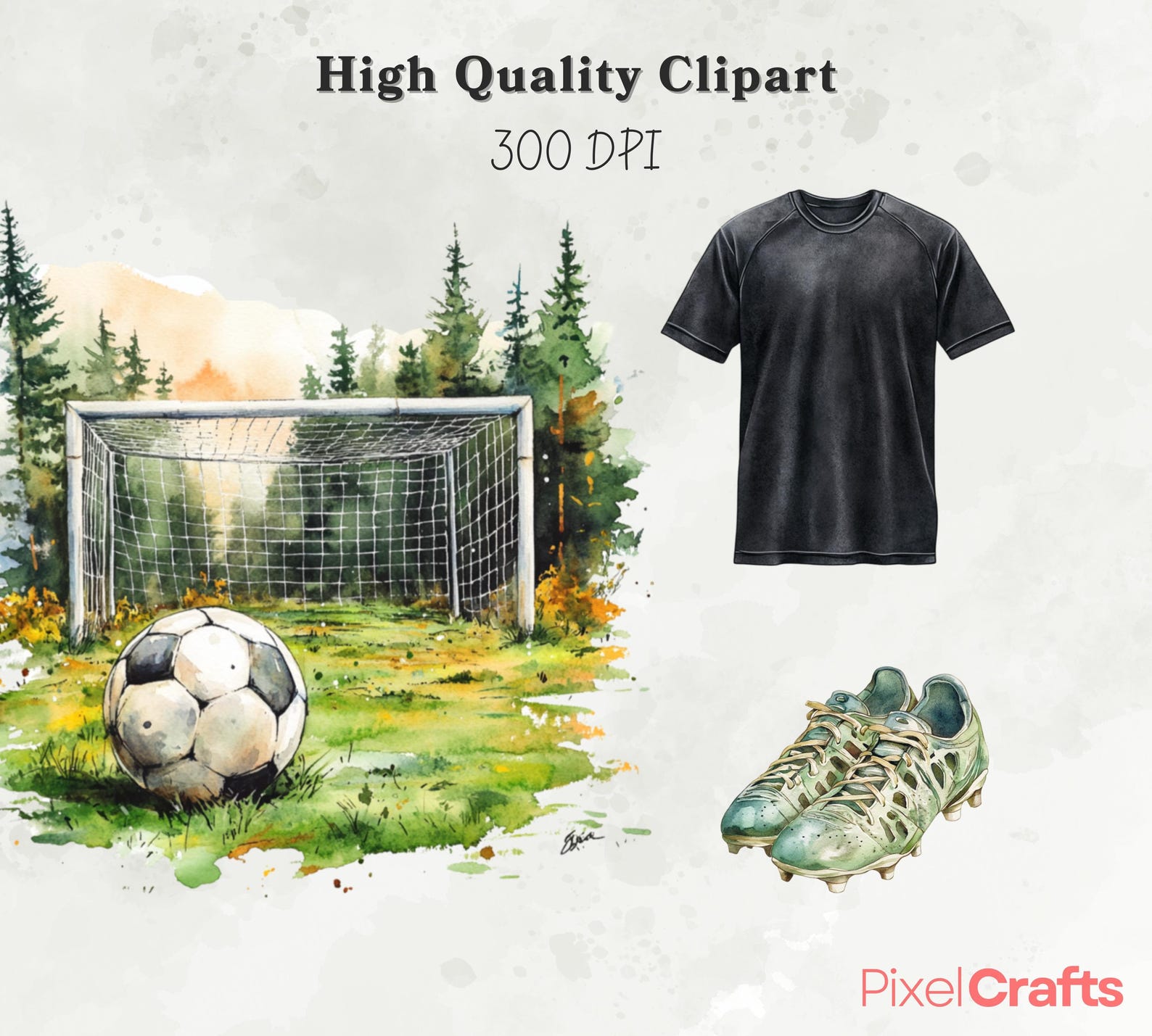 Soccer Clipart Bundle, Watercolor Football Clipart, Soccer Ball Clipart ...