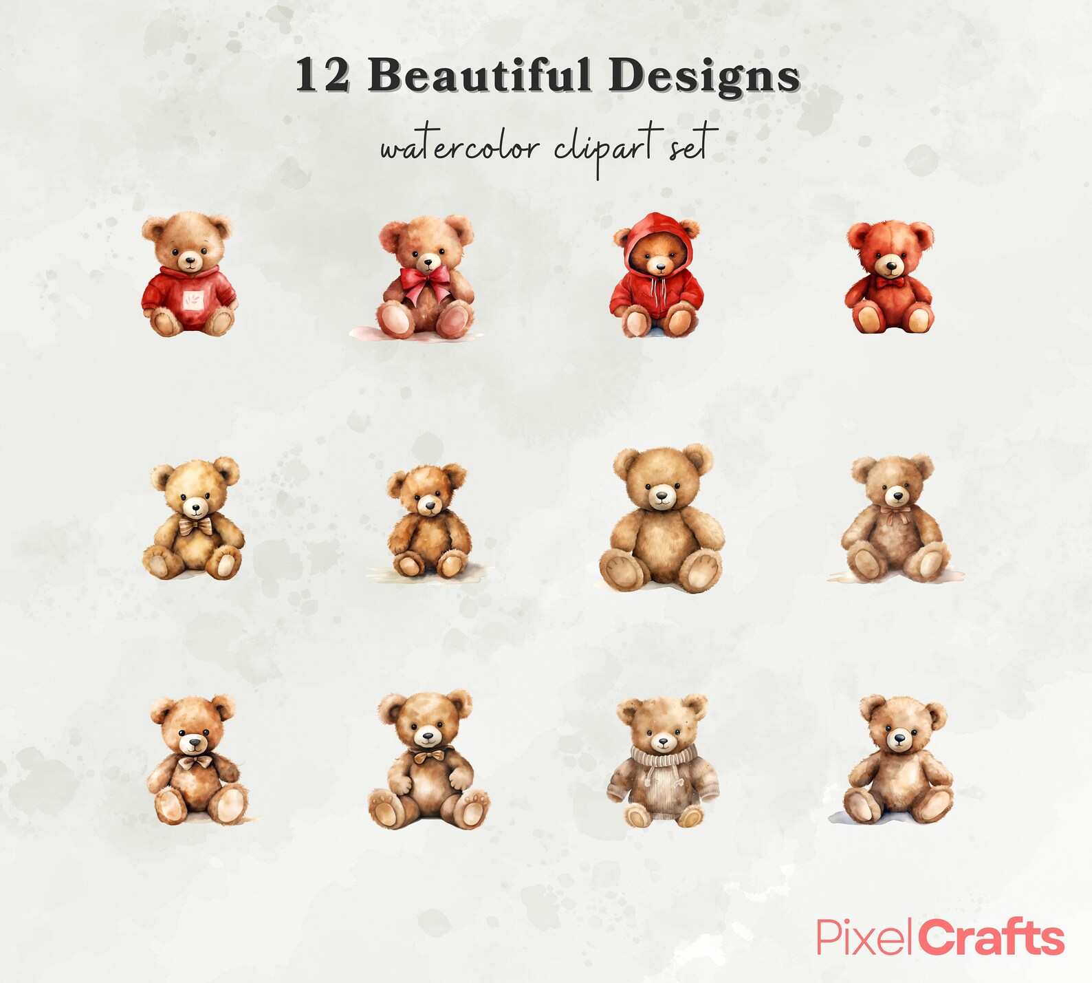 Teddy Bear Clipart Bundle, Watercolor Fluffy Teddy Png Images ...