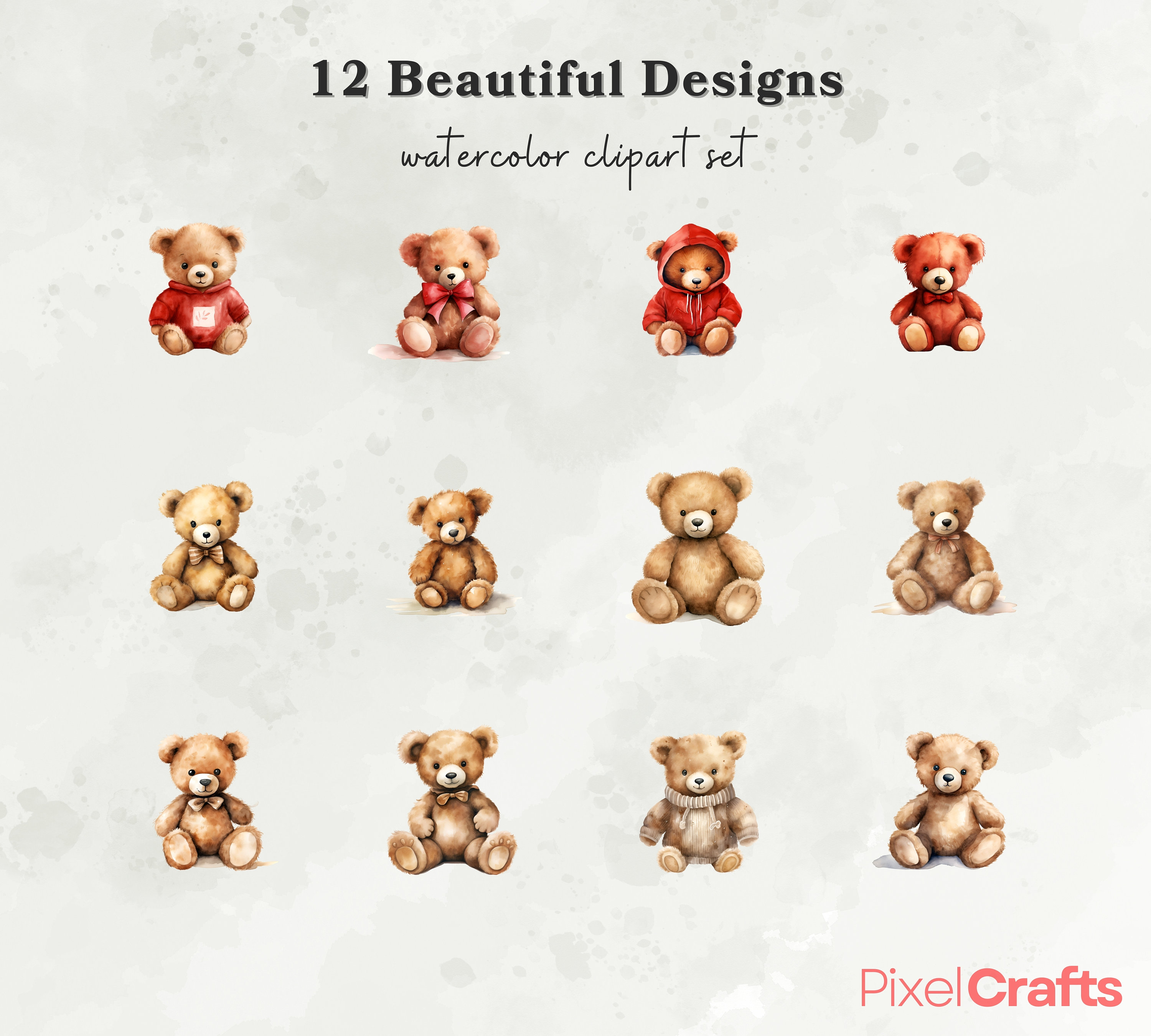 Teddy Bear Clipart Bundle, Watercolor Fluffy Teddy Png Images ...