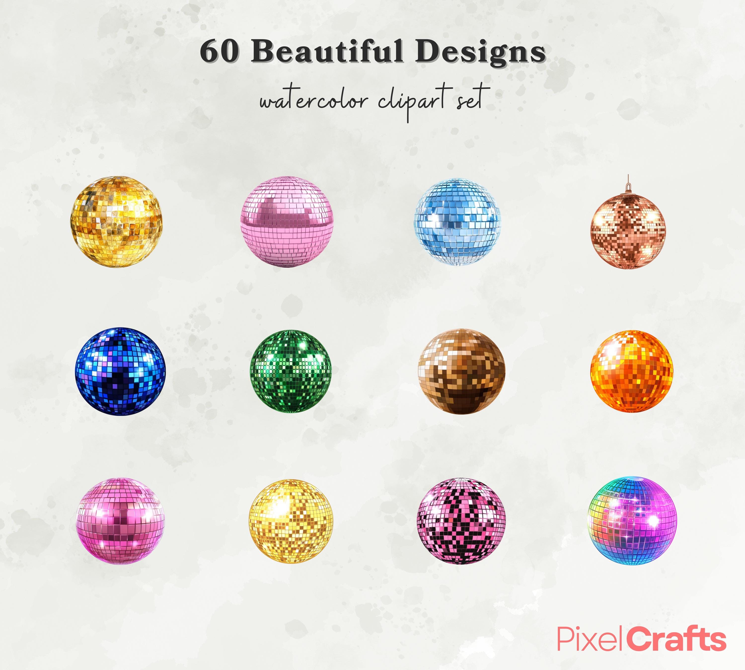 Watercolor Disco Ball Clipart Bundle, Dance Clipart, Colorful Disco ...