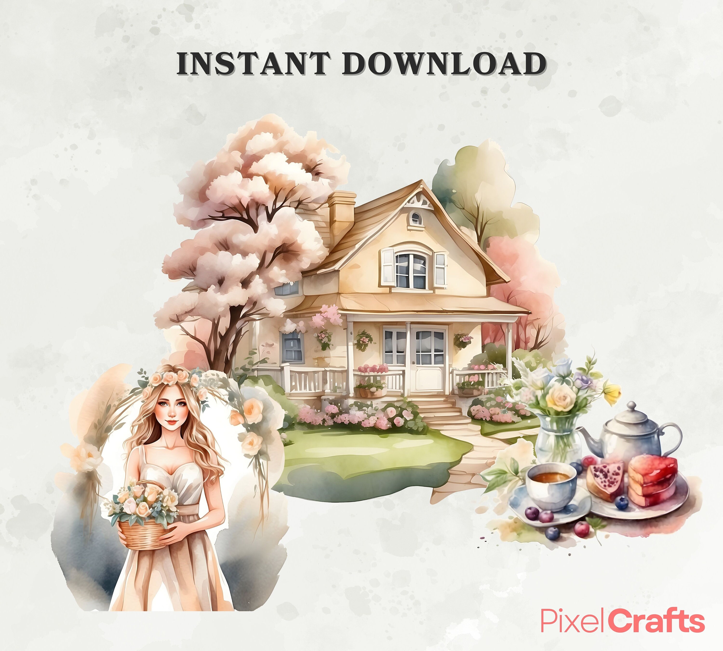 Cozy Spring Clipart Collection, Spring Flowers Png Graphics, Wild ...