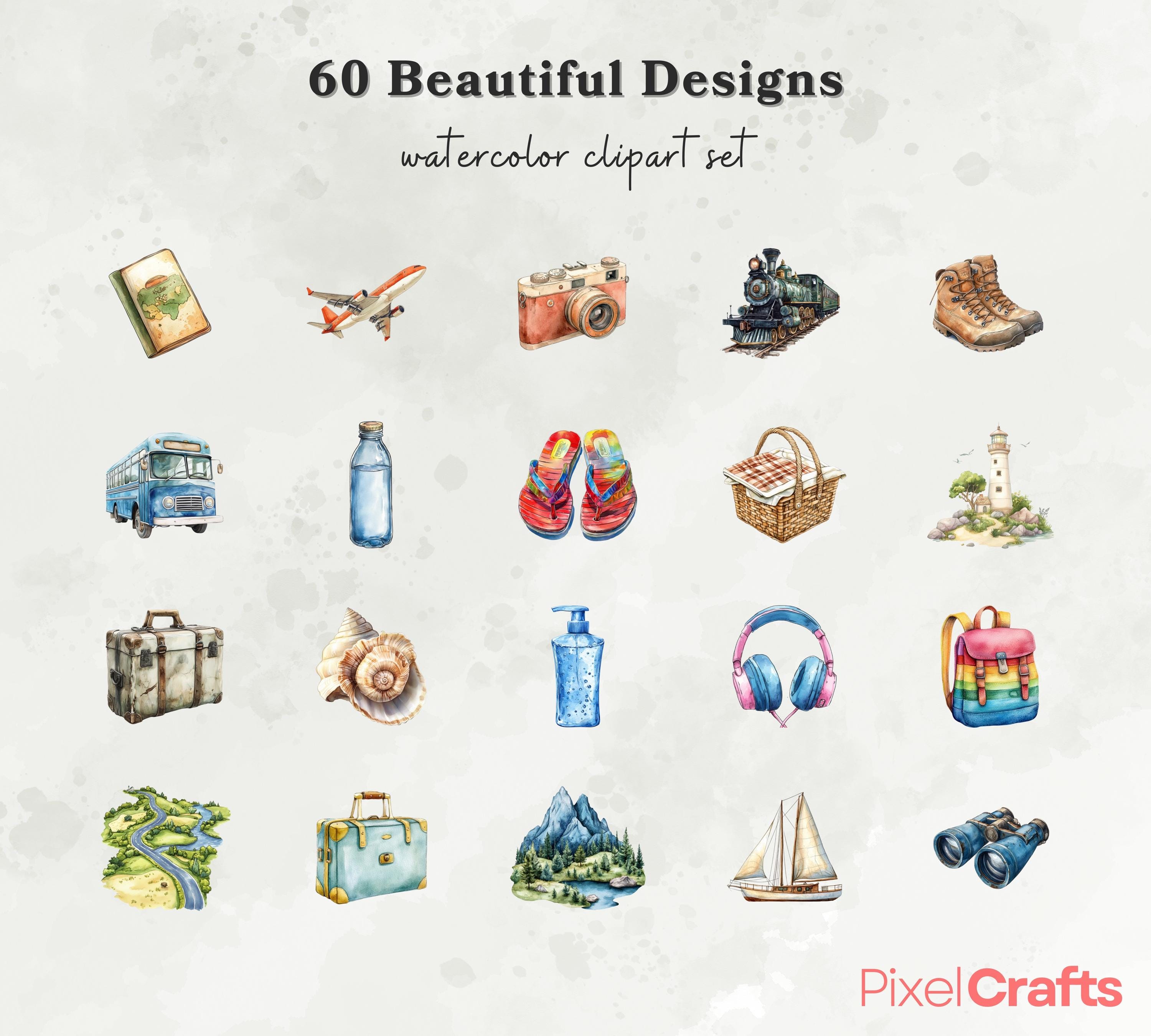 Travel Clipart Bundle, Travel Graphics, Summer Holiday Clipart, Camping ...