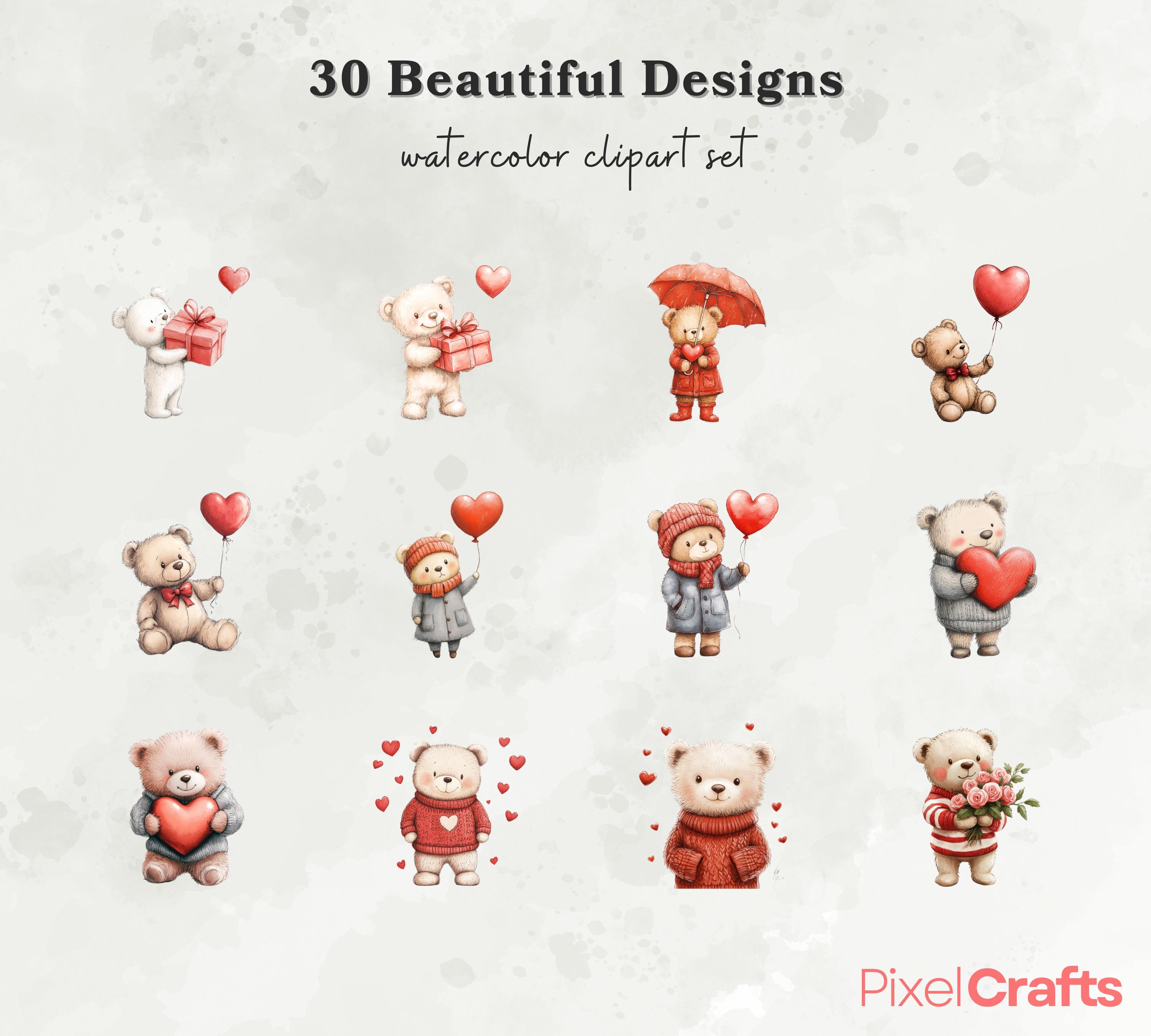 Valentine Teddy Bear Clipart, Valentines Clipart, Cute Teddy Bear ...