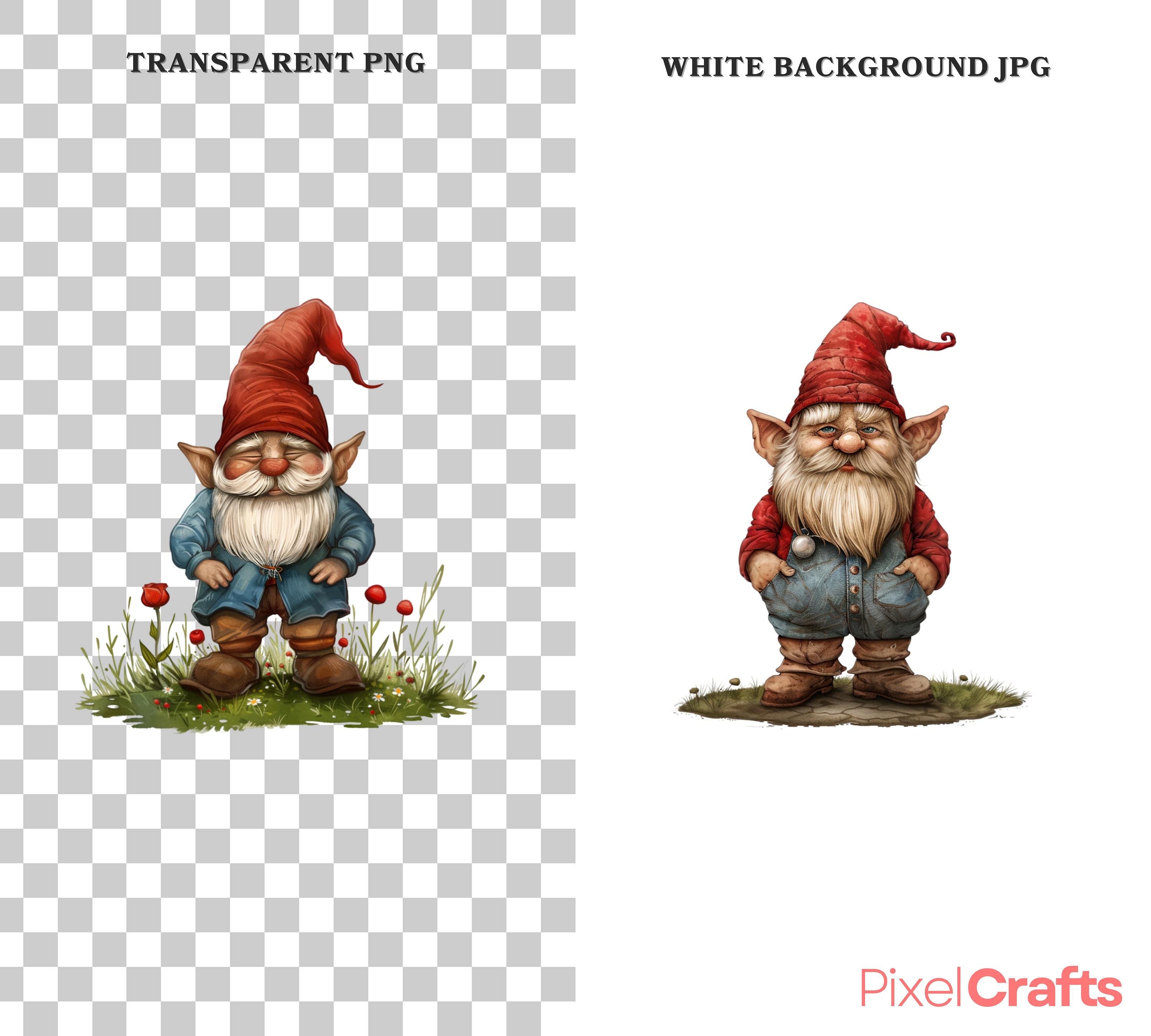 Watercolor Gnome Clipart, Whimsical Gnome Clipart Bundle, Cute Gnome ...