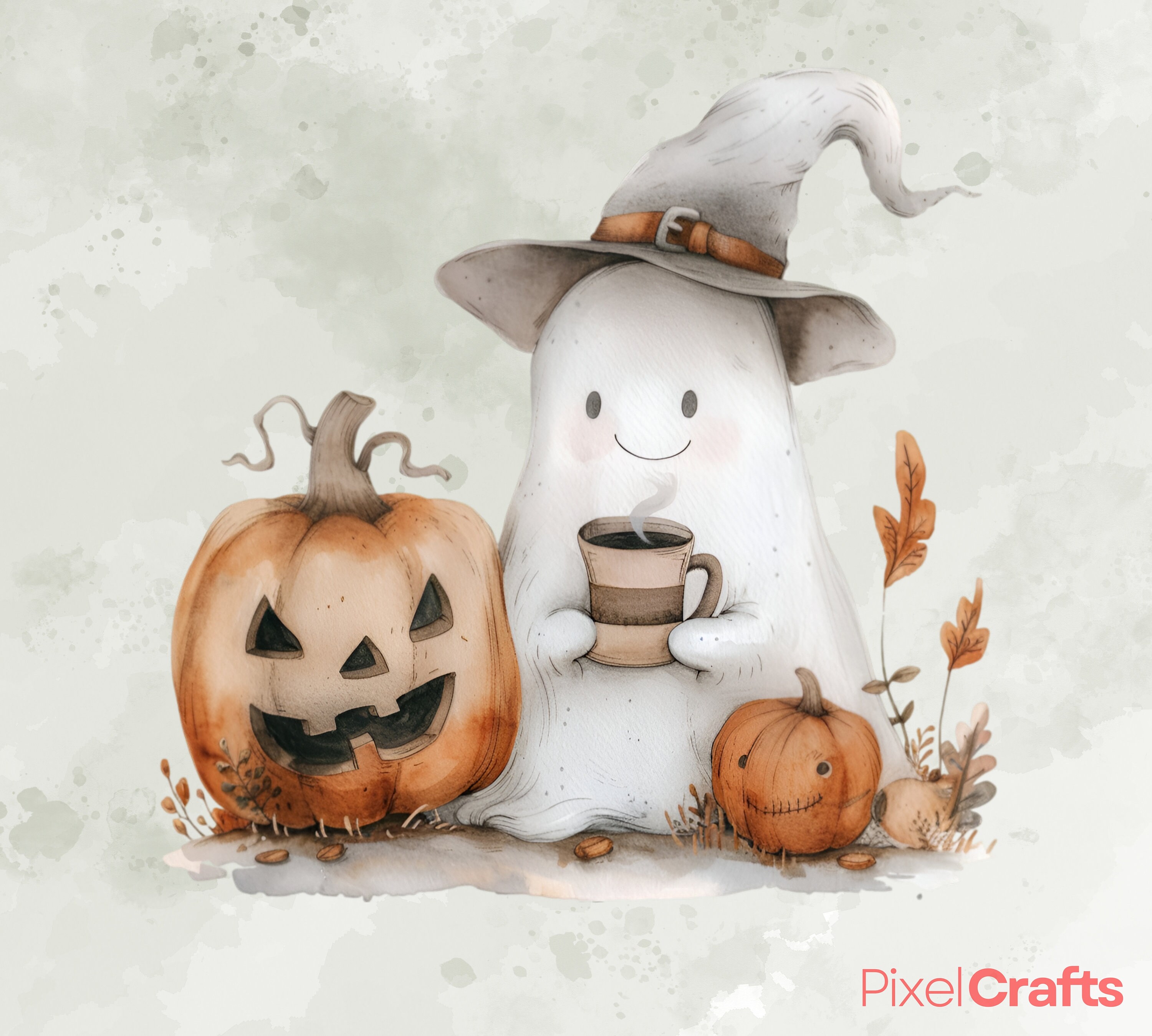 Cute Ghost Clipart, Halloween Png, Watercolor Halloween Clipart, Coffee ...