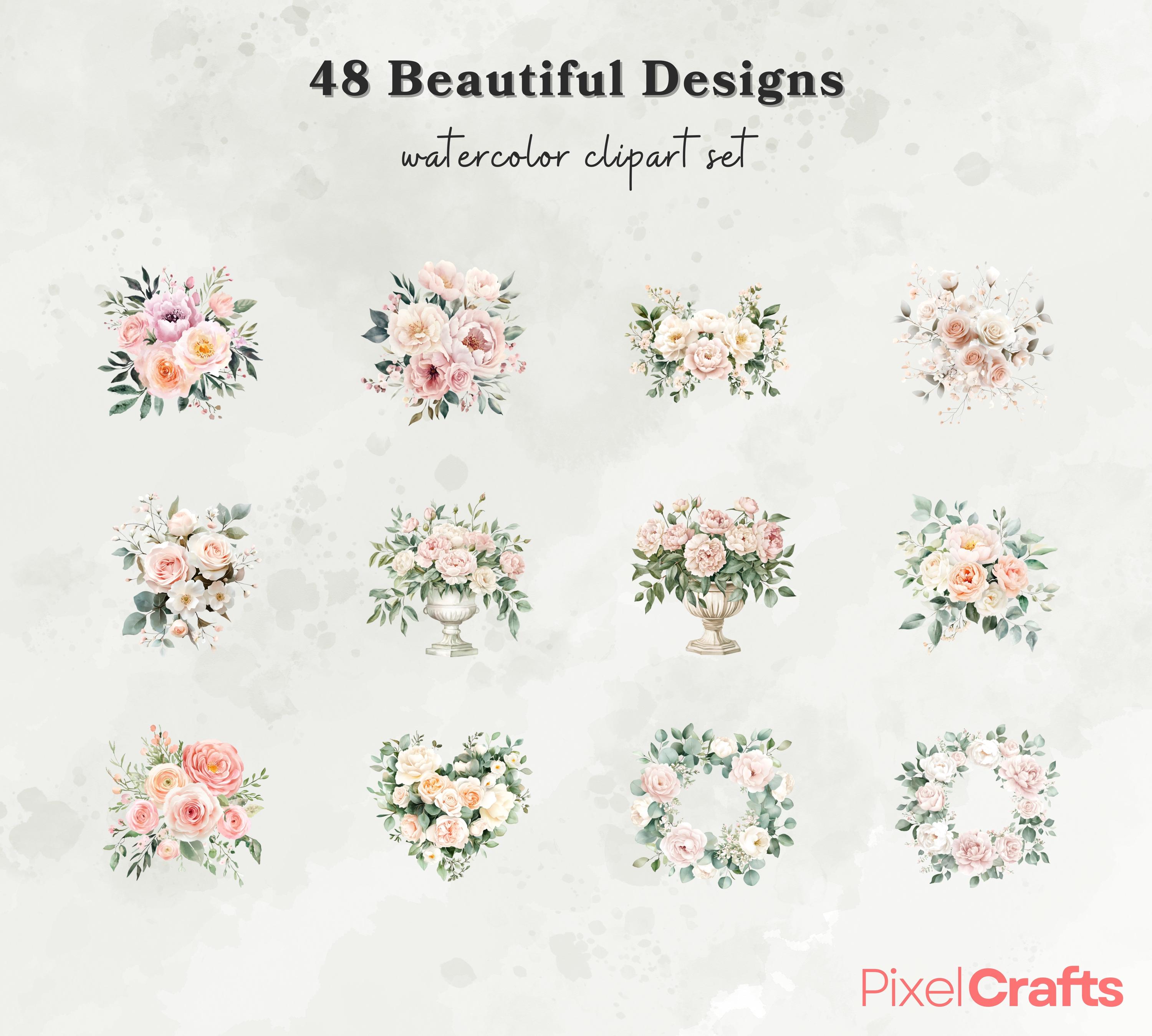 Watercolor Floral Clipart, Blush Pink Floral Clipart Bundle, Floral ...