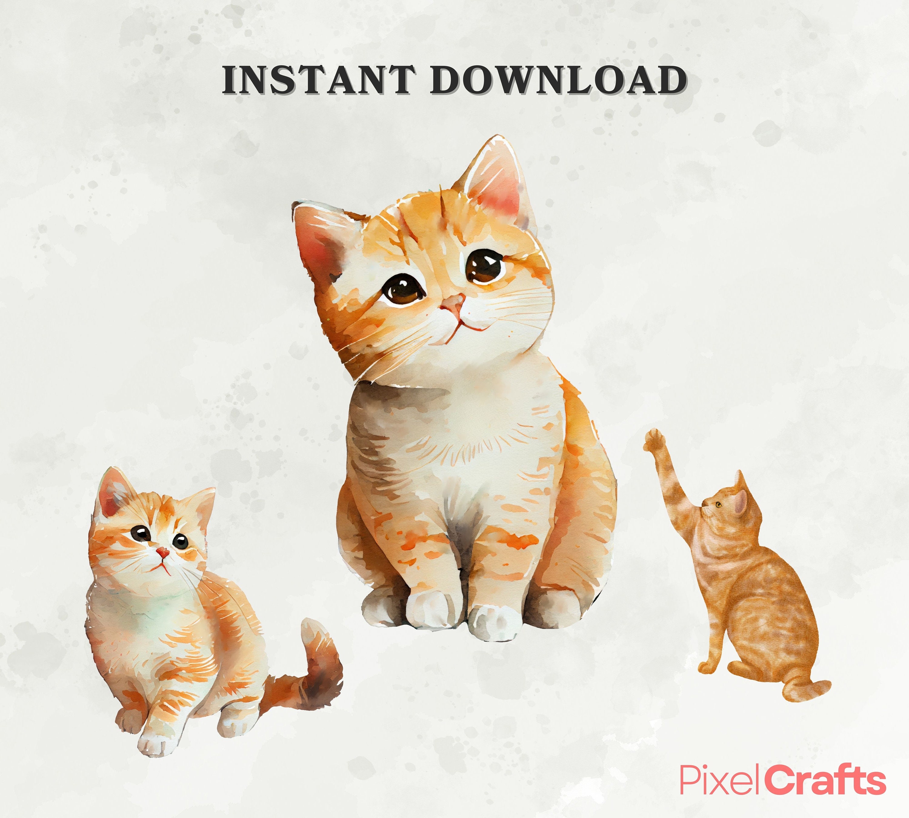 Cute Cats Clipart Bundle, Cats Watercolor Clipart, Animals Clipart ...