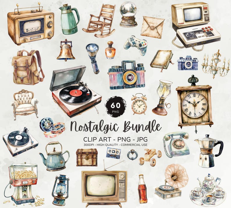 Vintage Clipart Bundle, Nostalgic Clipart, 90s Clipart, Retro Home ...
