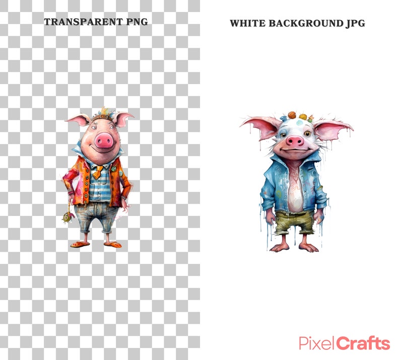 Watercolor Funny Pig Clipart, Whimsical Cute Piglet Clipart, Quirky Pig ...