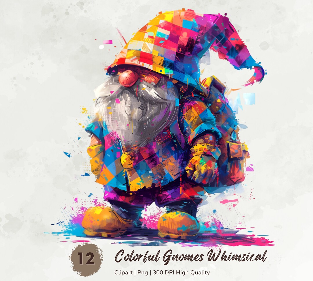 Watercolor Gnome Clipart, Whimsical Colorful Gnome Clipart, Cute Gnome ...