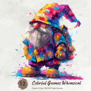 Watercolor Gnome Clipart, Whimsical Colorful Gnome Clipart, Cute Gnome ...