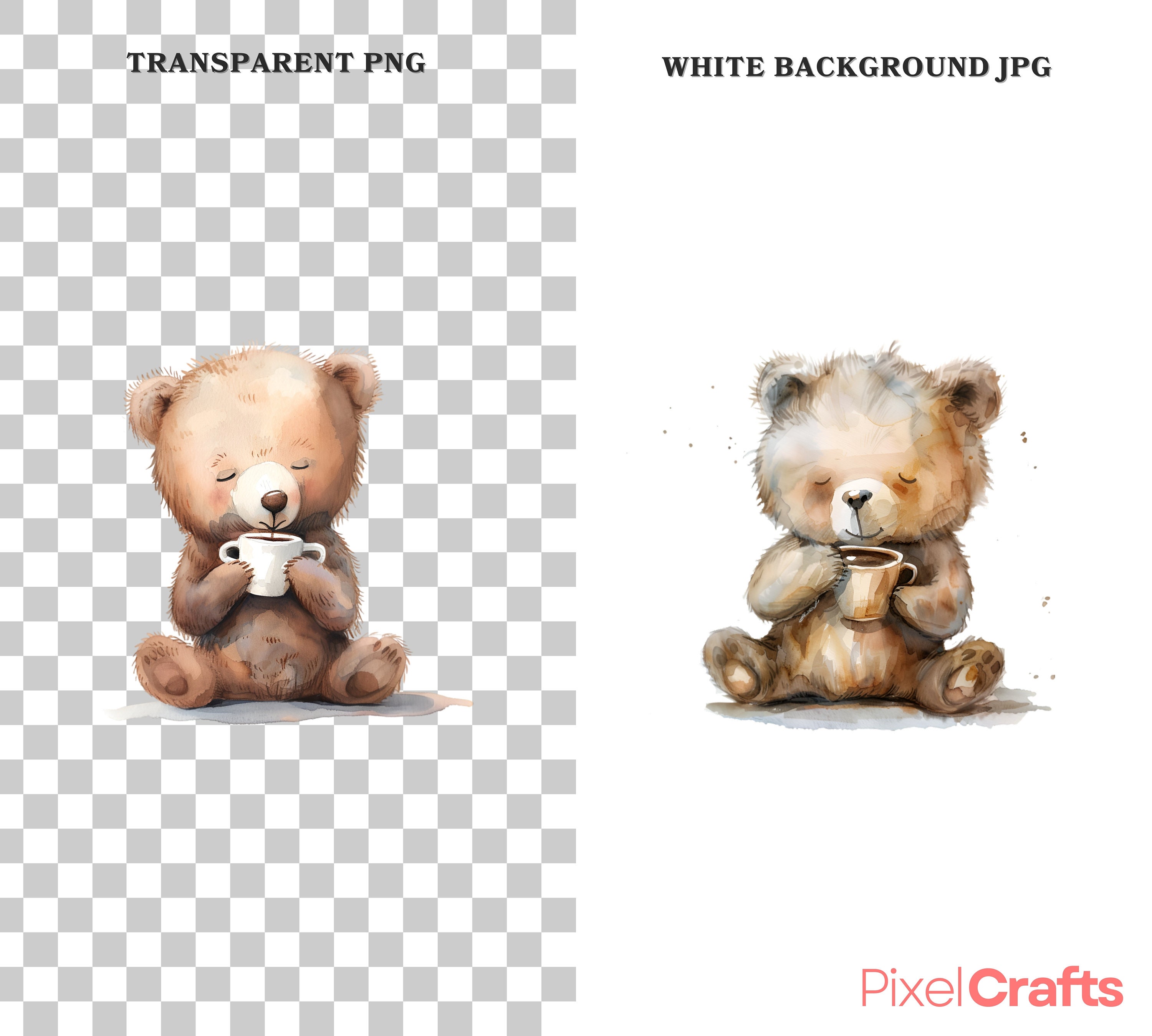 Watercolor Cute Bear With Coffee Cup Clipart, Coffee Lover Bear Clipart ...