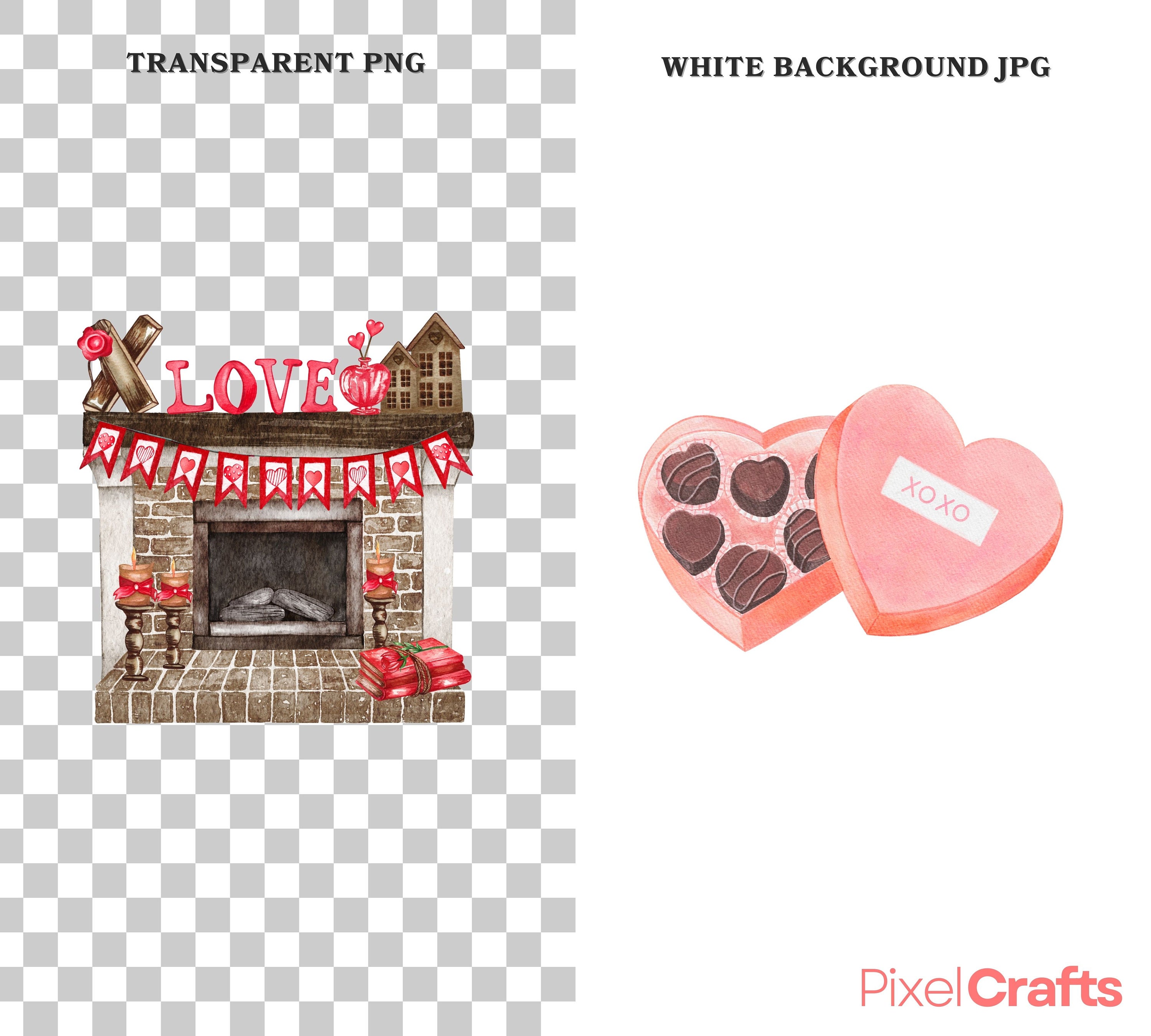 Watercolor Valentines Day Clipart Bundle, Cozy Valentine Png, Love ...