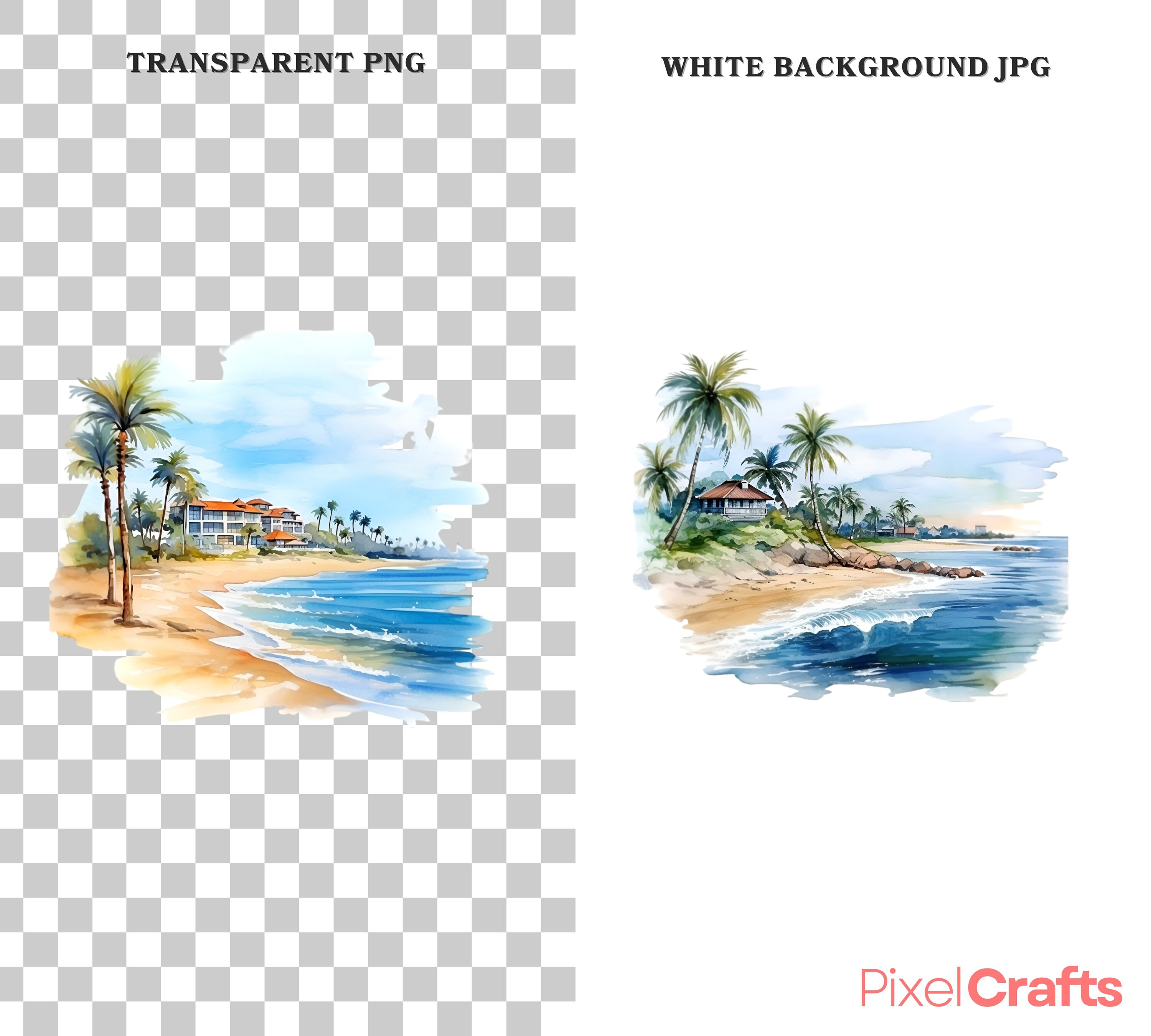 Watercolor Beach Clipart, Summer Clipart, Tropical Beach, Palms and ...