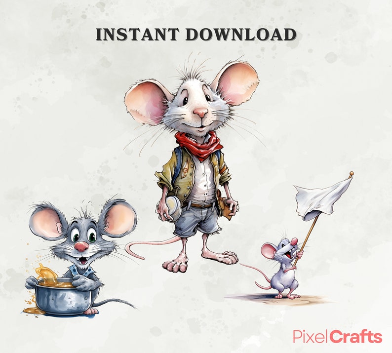 Watercolor Funny Mouse Clipart, Cute Cartoon Mice, Quirky Mouse Png ...