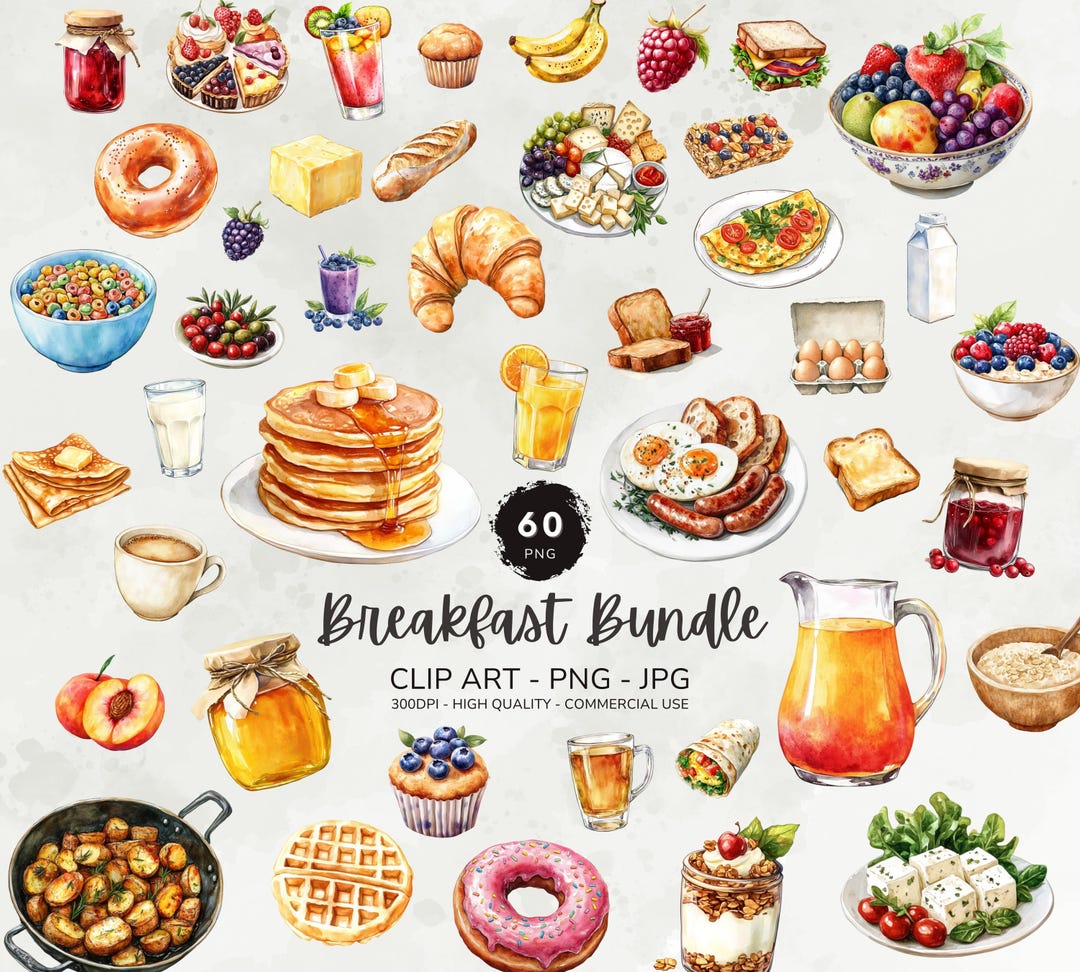 Breakfast Clipart Bundle, Brunch Clipart, Foods Graphics, Meal Graphics ...