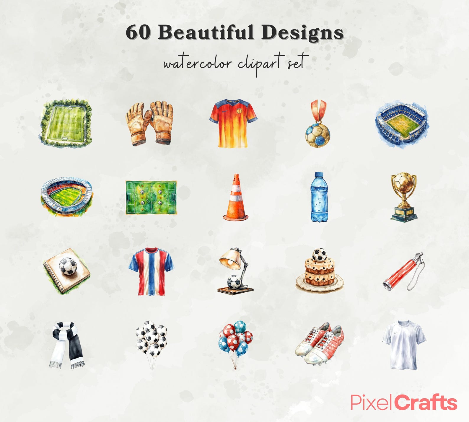 Soccer Clipart Bundle, Watercolor Football Clipart, Soccer Ball Clipart ...