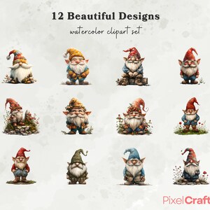 Watercolor Gnome Clipart, Whimsical Gnome Clipart Bundle, Cute Gnome ...