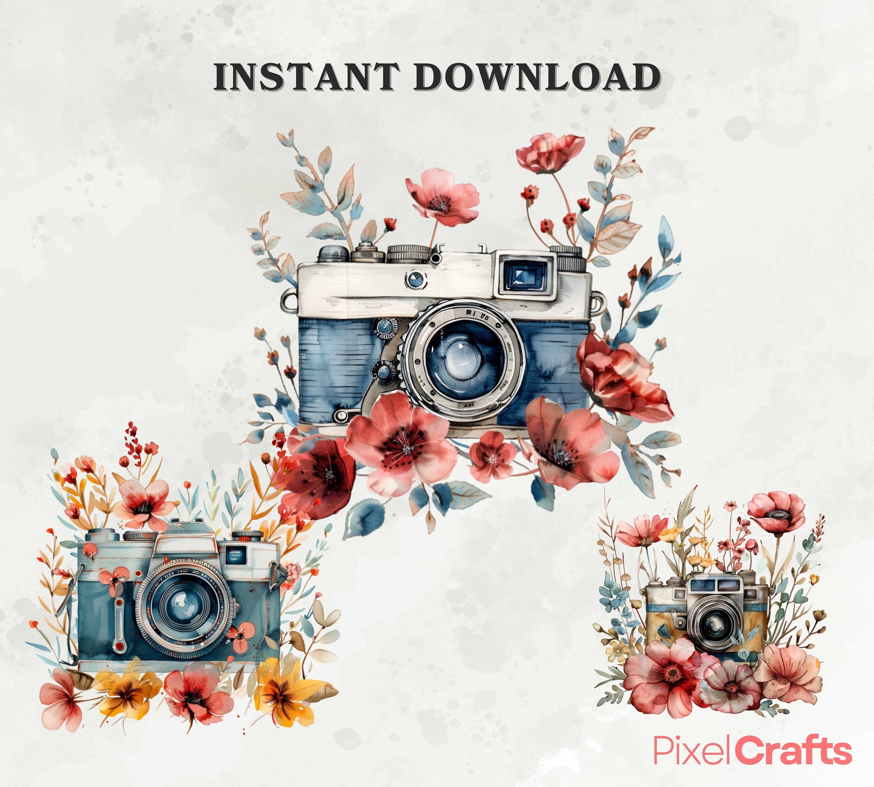 Vintage Floral Camera Clipart, Photo Cameras Png, Floral Clipart ...