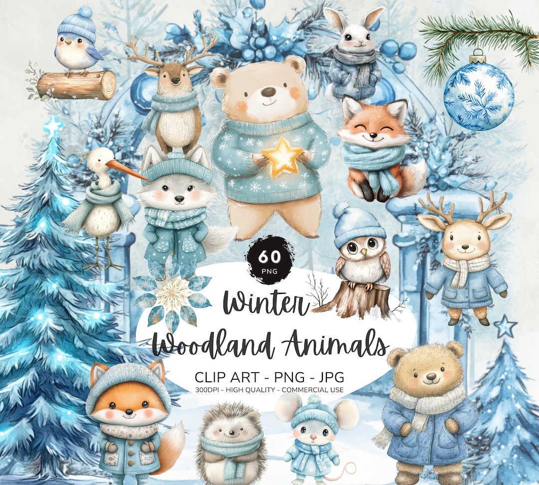 Winter Woodland Animals Clipart, Winter Clipart, Woodland Graphics ...
