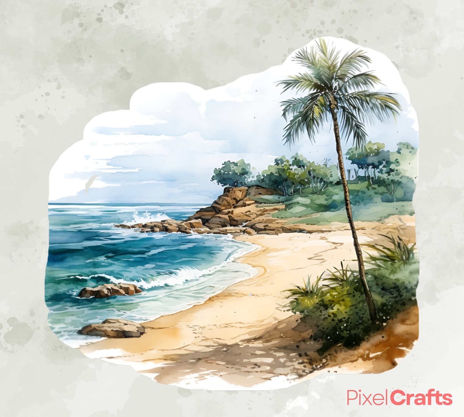 Watercolor Beach Clipart, Summer Clipart, Tropical Beach, Palms and ...