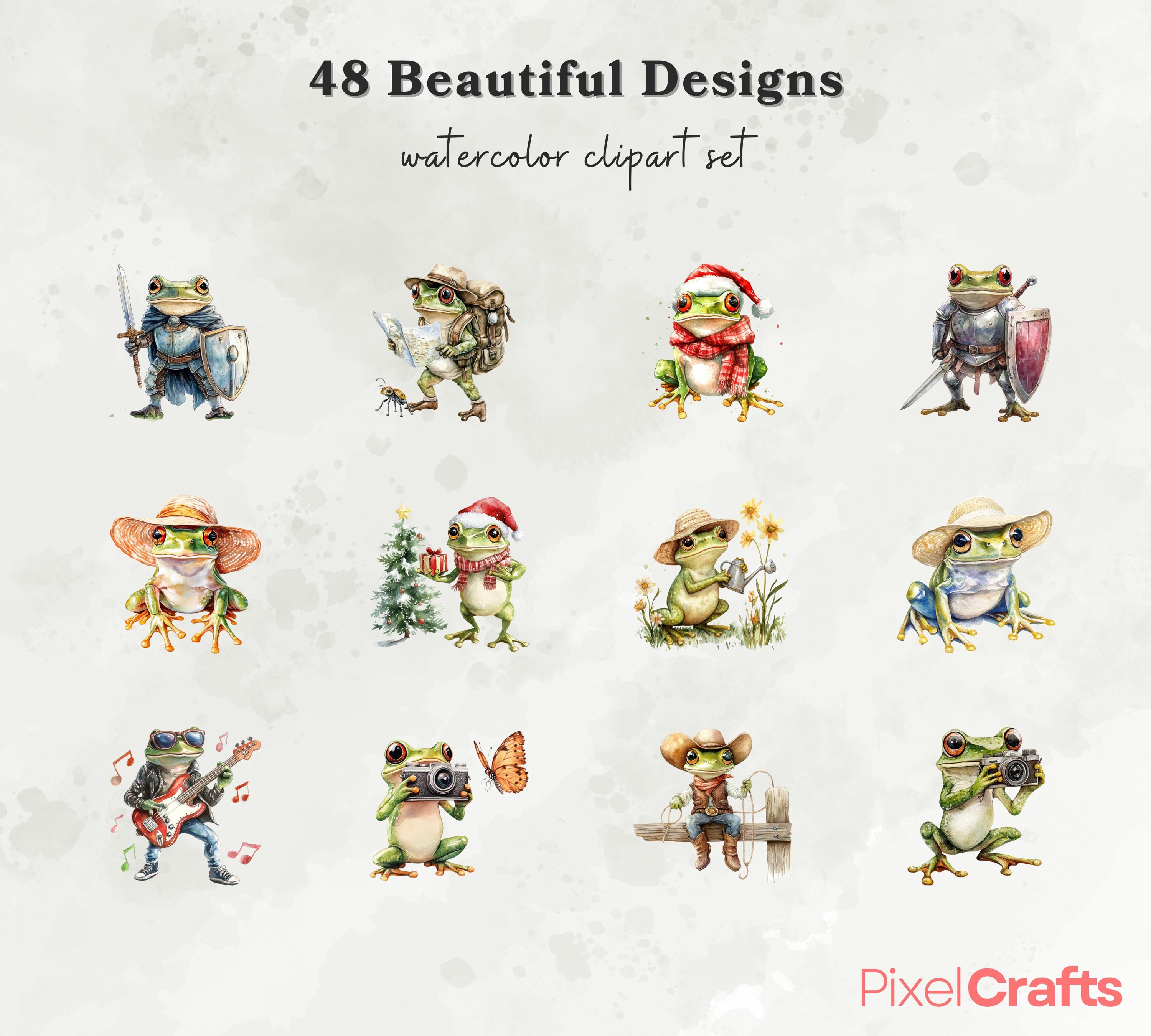 Watercolor Frog Clipart, Cute Frogs Png, Animal Clipart, Green Toad ...