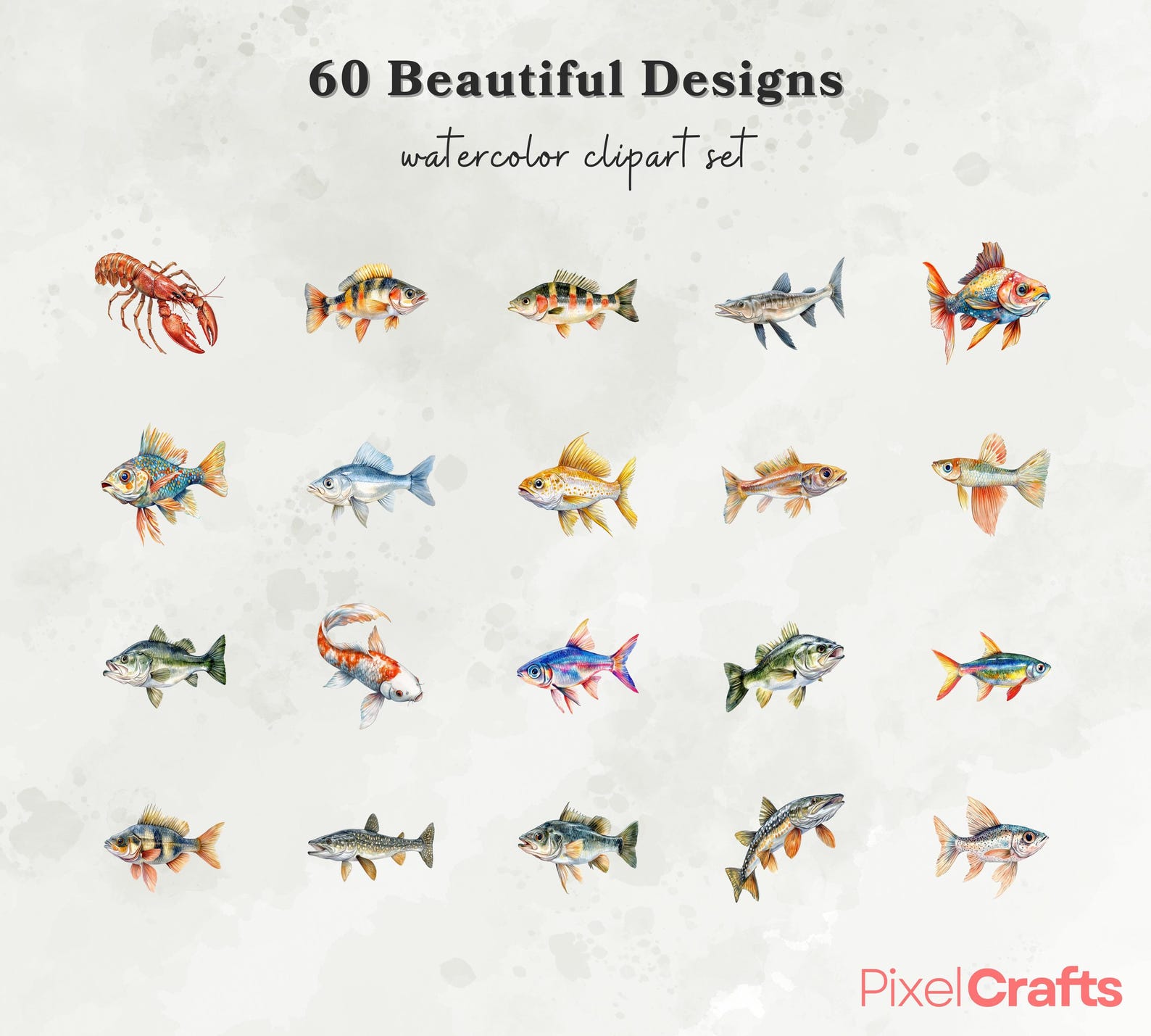 Fish Clipart Bundle, Freshwater Fishing Clipart, Fish Png, Watercolor ...