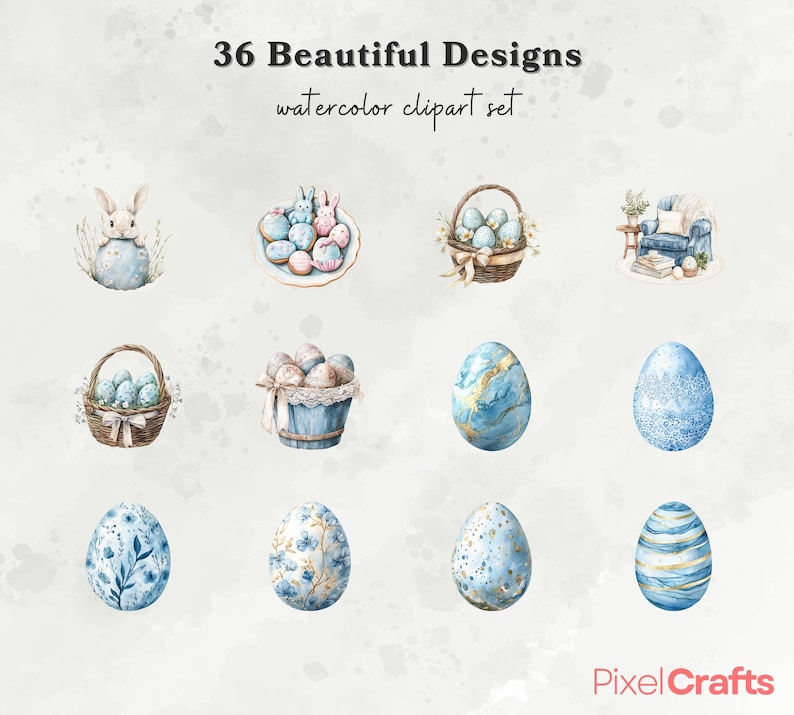 Watercolor Easter Clipart, Blue Easter Eggs Clipart, Spring Clipart ...