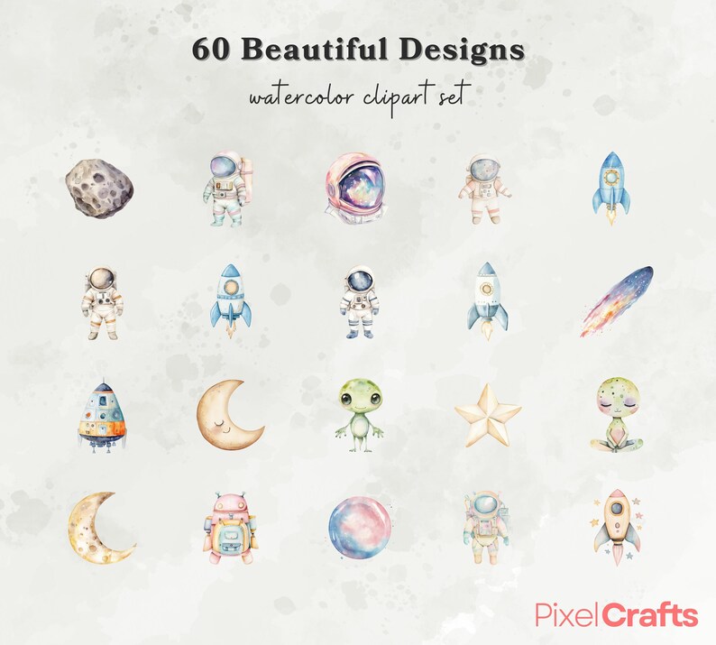 Astronaut Clipart Bundle, Watercolor Space Clipart, Planets Clipart ...