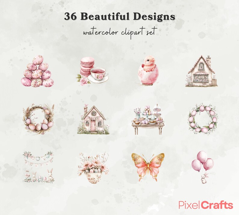 Watercolor Easter Clipart, Pink Easter Eggs Clipart, Spring Clipart ...