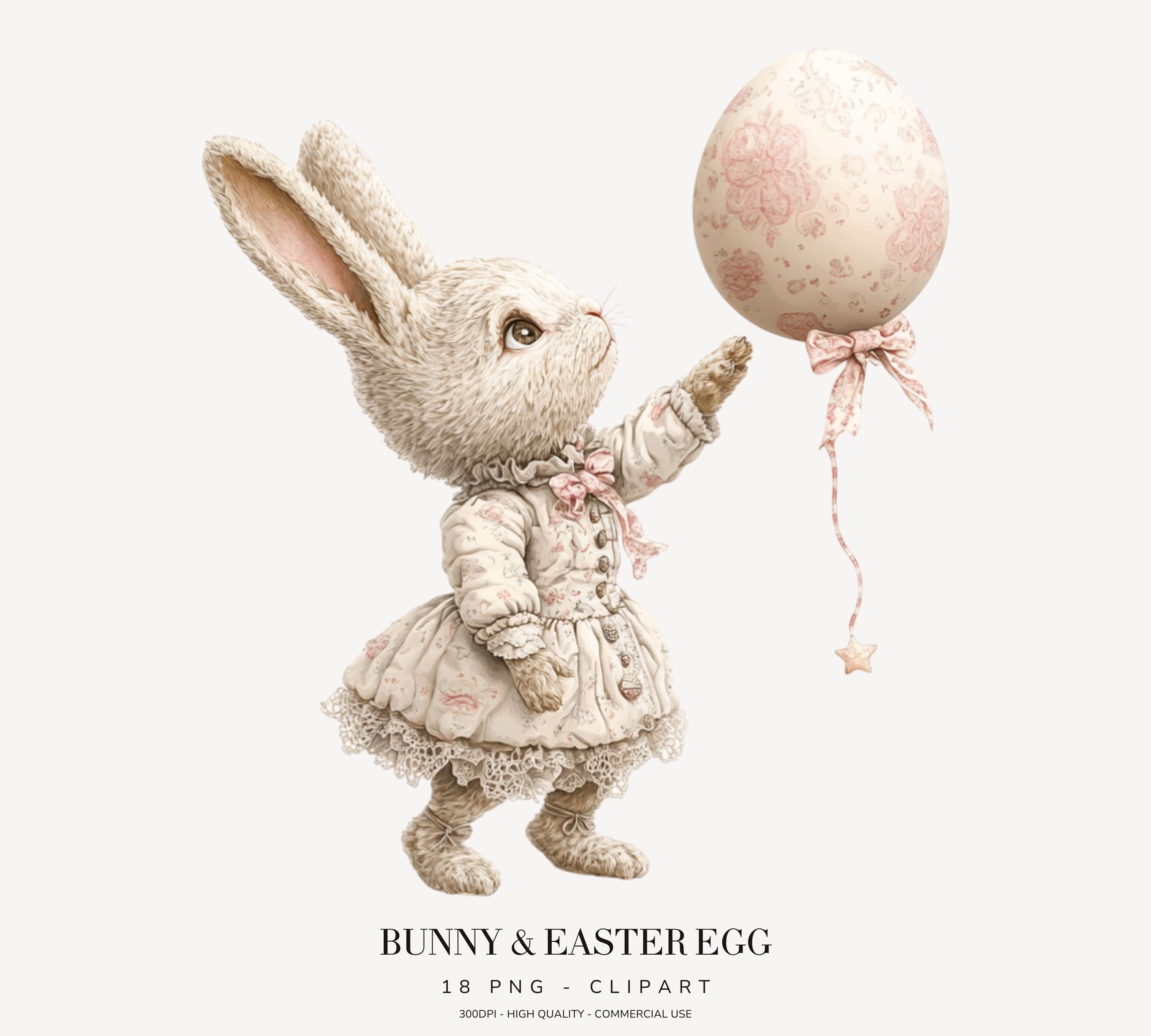 Bunny and Easter Egg Clipart Set, Cute Easter Png, Bunny Graphics ...