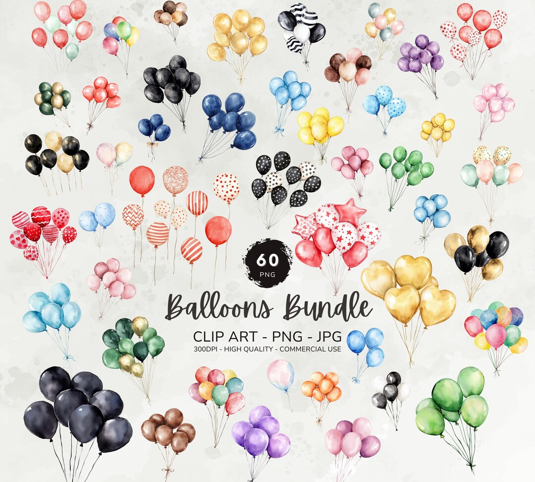 Watercolor Balloons Clipart, Birthday Balloons Clipart Bundle, Party ...