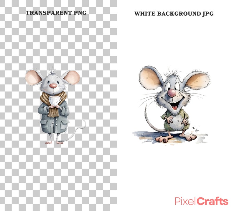 Watercolor Funny Mouse Clipart, Cute Cartoon Mice, Quirky Mouse Png ...