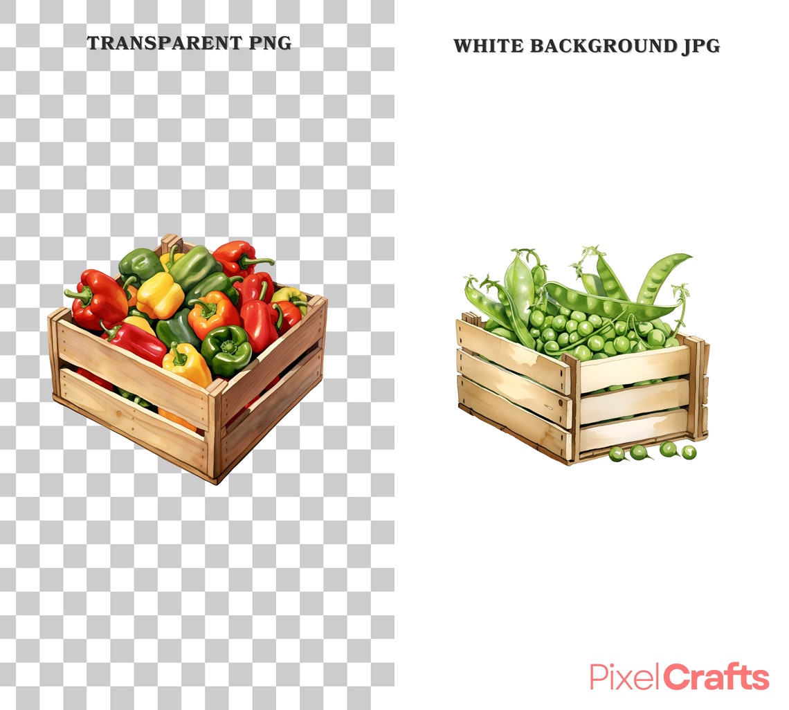 Watercolor Vegetables Clipart, Wooden Crate Fruits Clipart, Vegetable ...