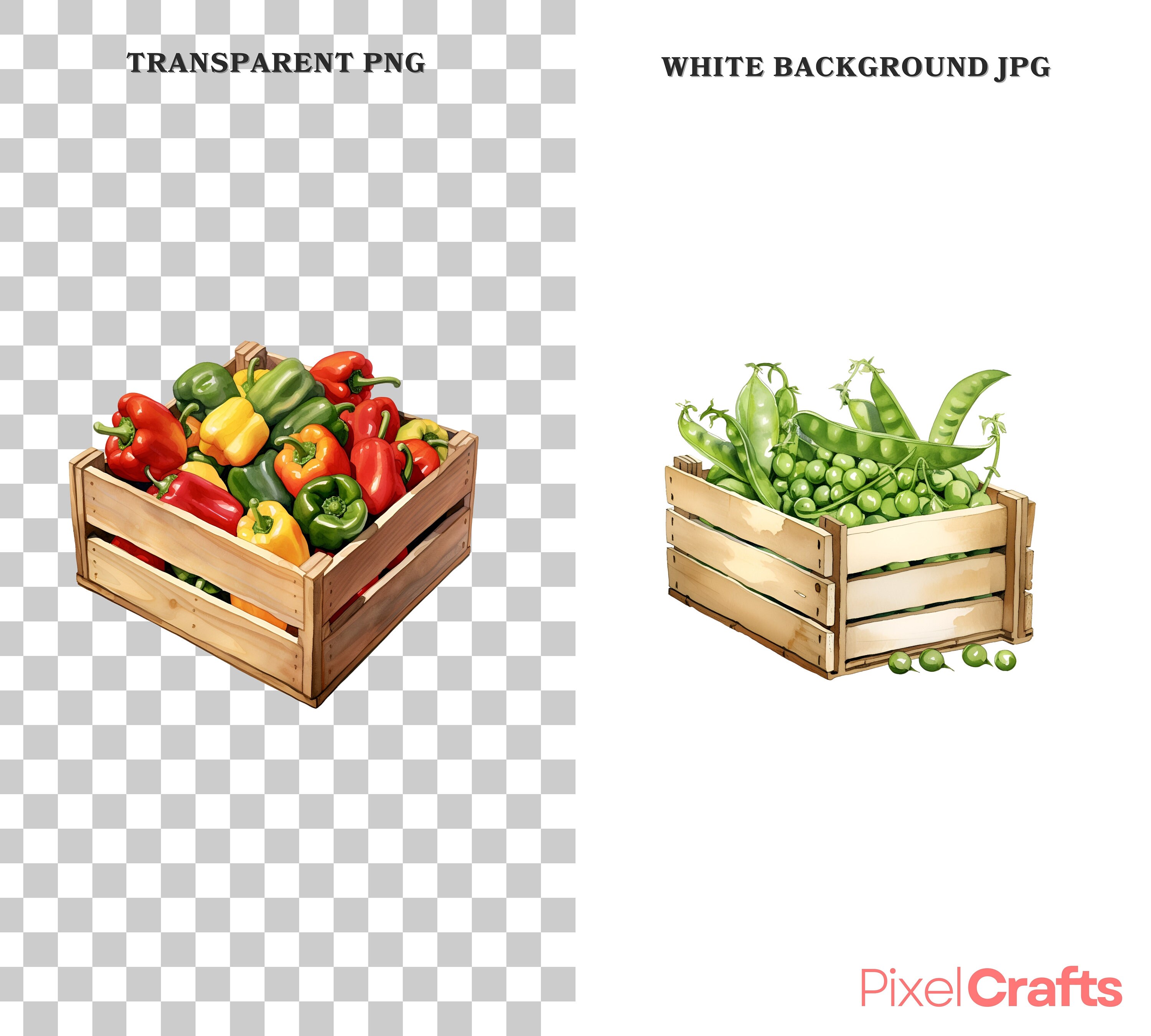 Watercolor Vegetables Clipart, Wooden Crate Fruits Clipart, Vegetable ...
