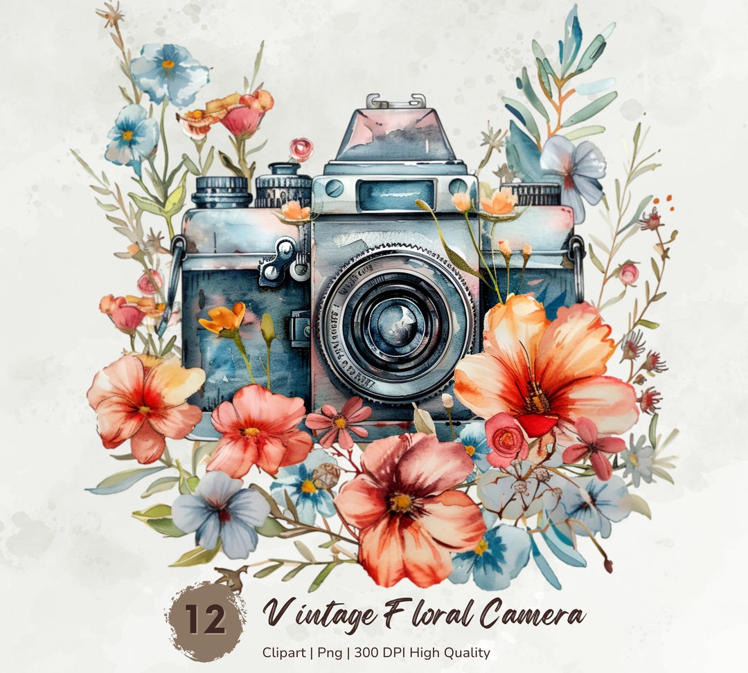 Vintage Floral Camera Clipart, Photo Cameras Png, Floral Clipart ...