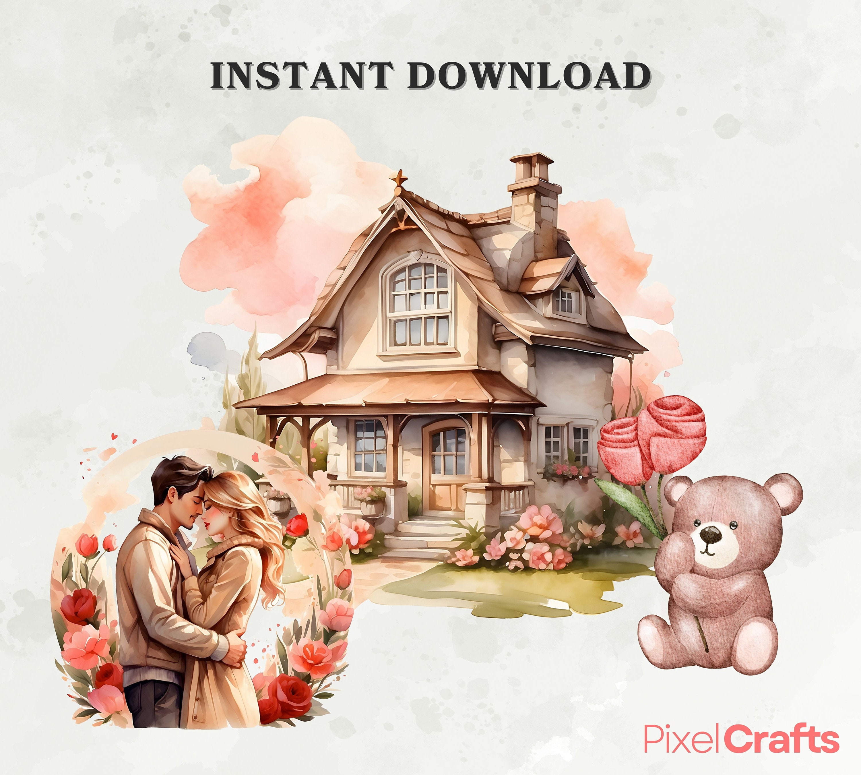 Watercolor Valentines Day Clipart Bundle, Cozy Valentine Png, Love ...