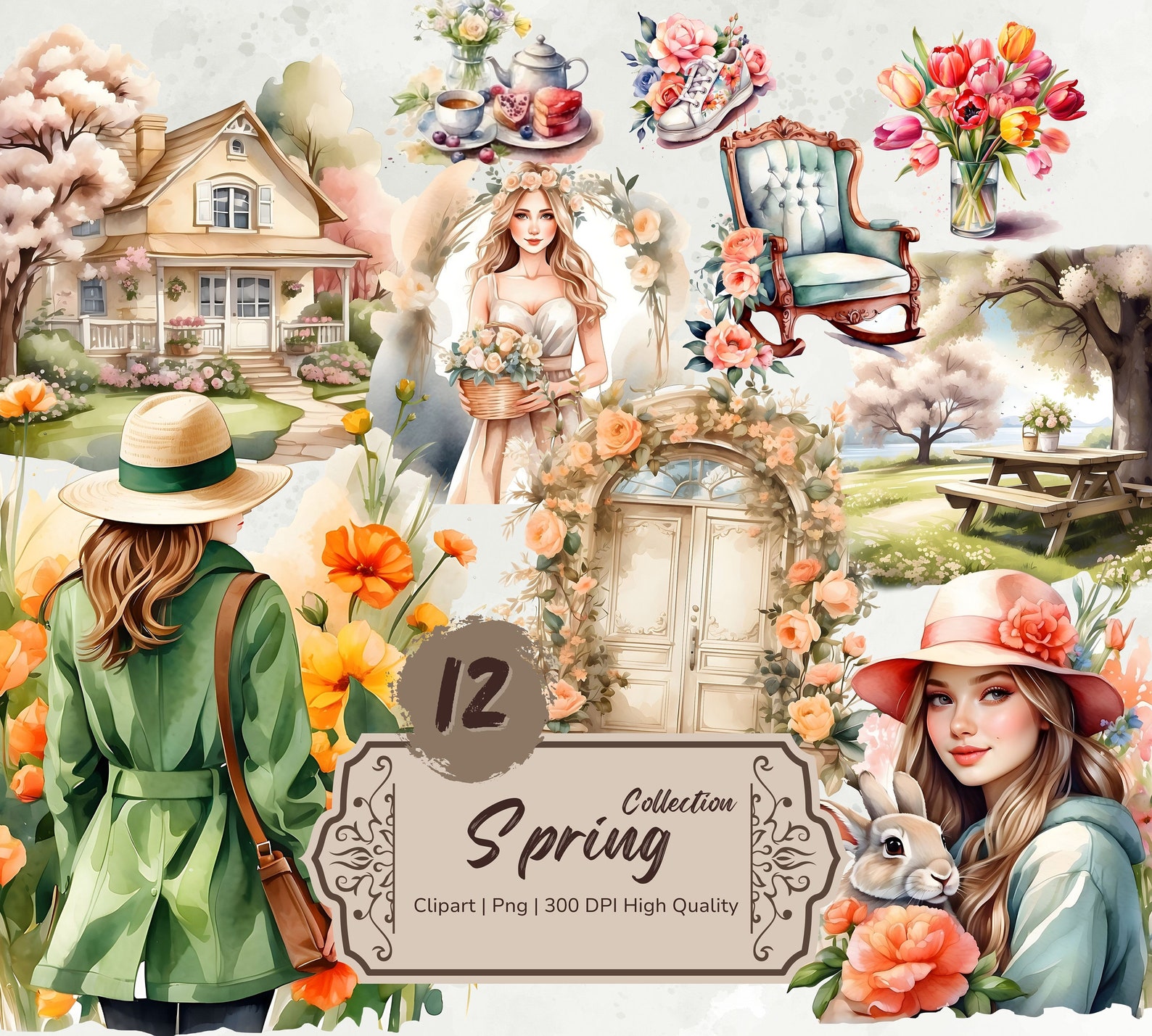 Cozy Spring Clipart Collection, Spring Flowers Png Graphics, Wild ...
