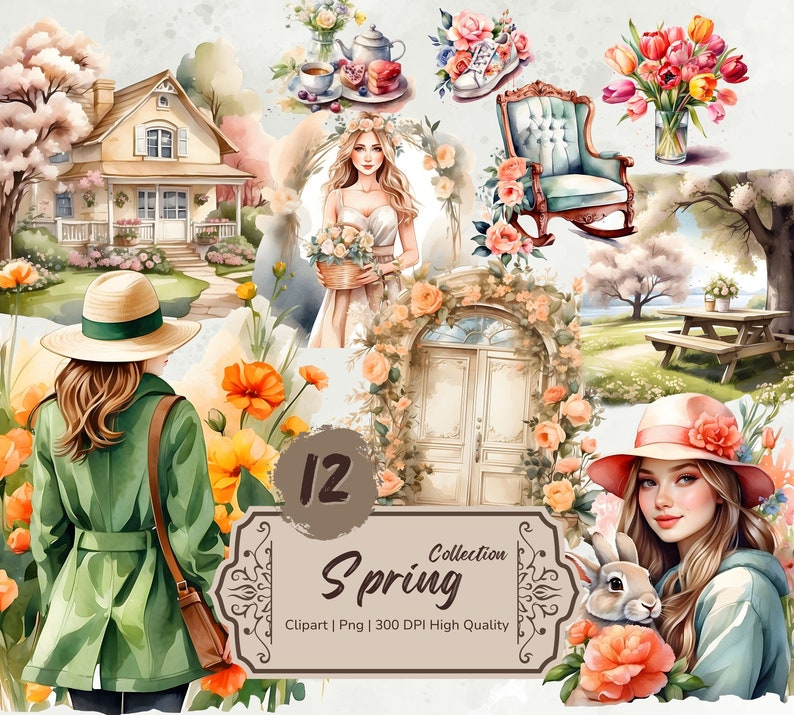 Cozy Spring Clipart Collection, Spring Flowers Png Graphics, Wild ...