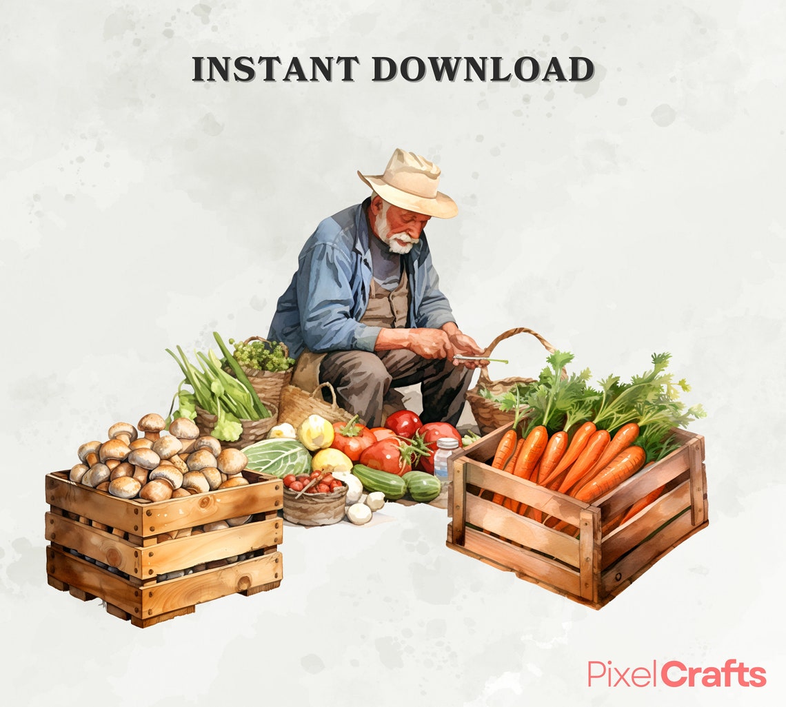 Watercolor Vegetables Clipart, Wooden Crate Fruits Clipart, Vegetable ...