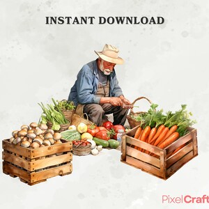 Watercolor Vegetables Clipart, Wooden Crate Fruits Clipart, Vegetable ...