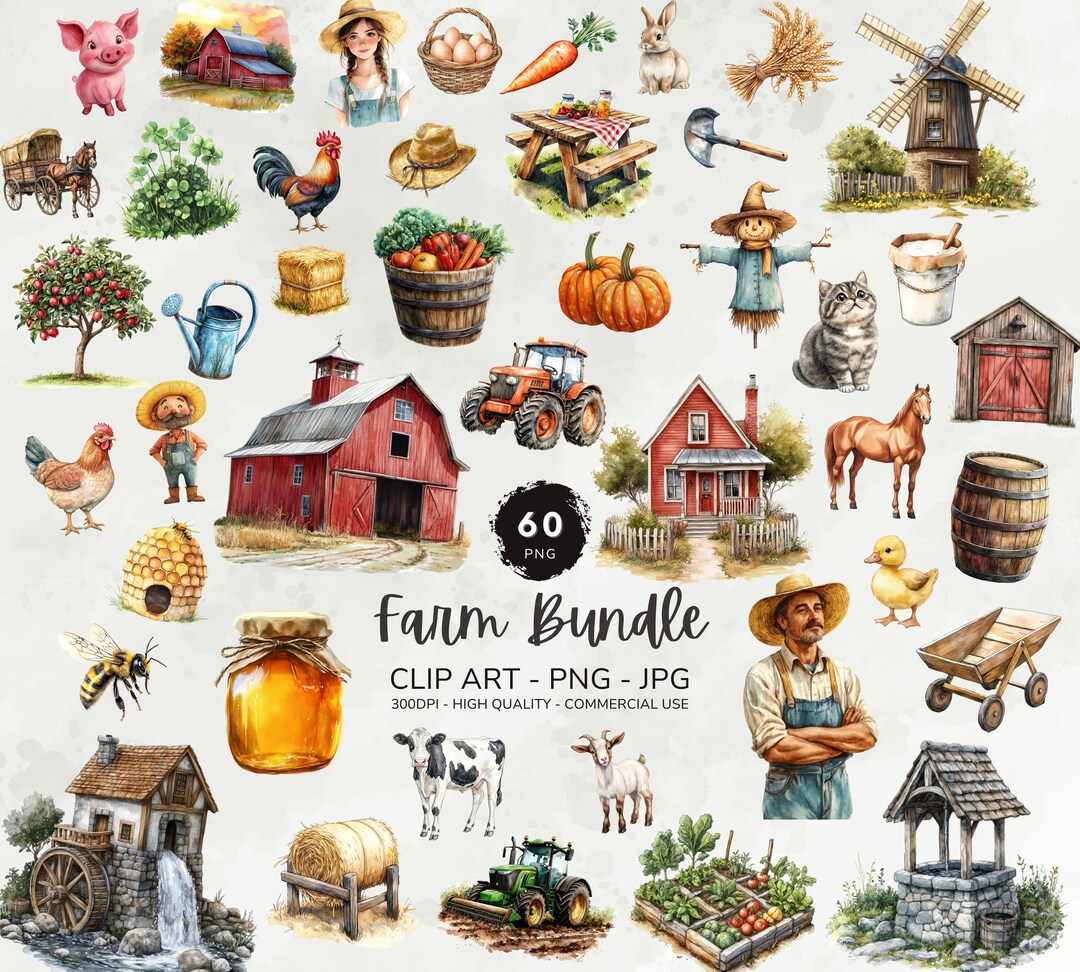 Farming Clipart Bundle, Farm Animals Clipart, Barnyard Clipart ...
