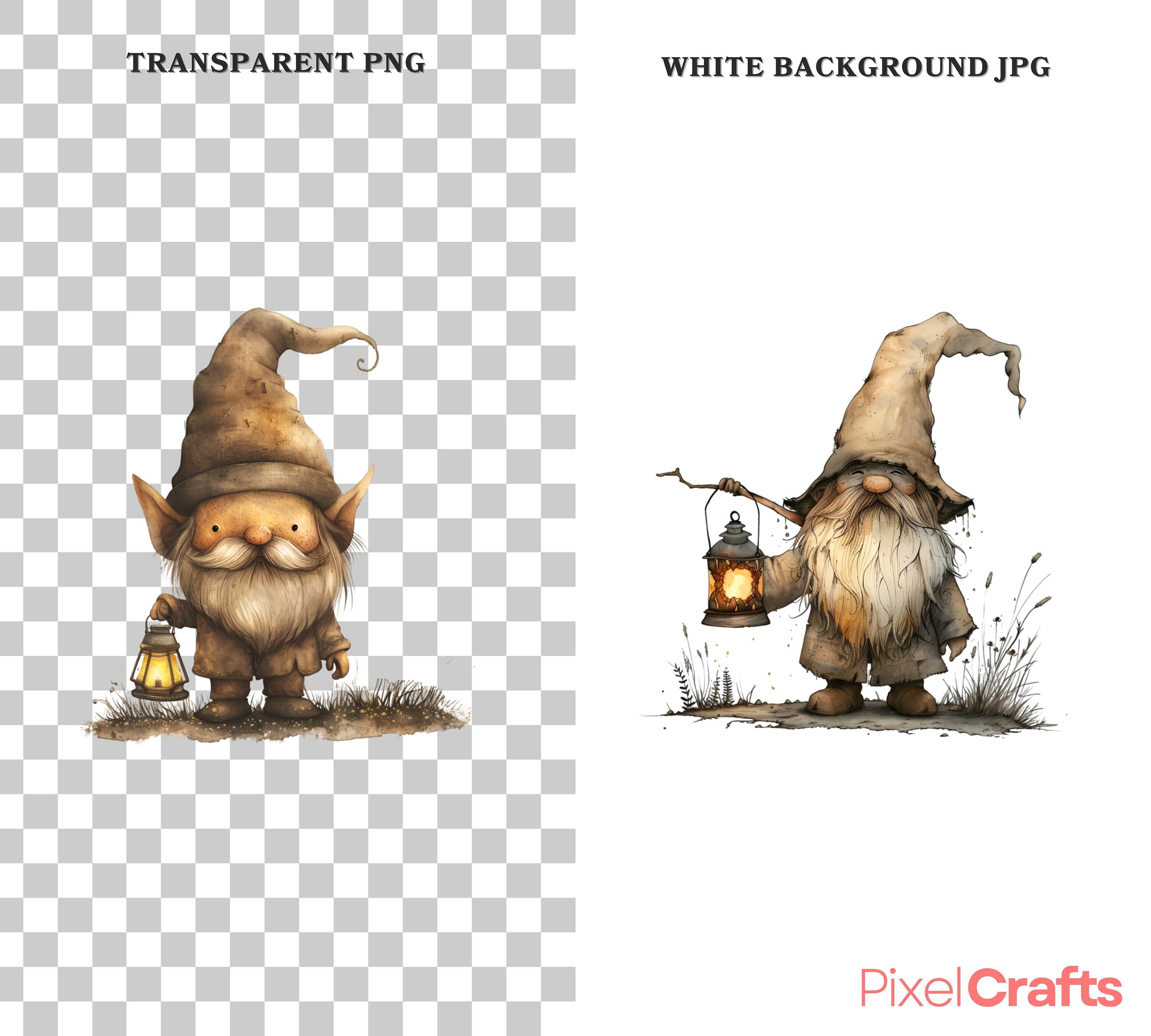 Watercolor Gnome Clipart, Lantern Gnome Clipart Bundle, Oil Lamp Gnome ...