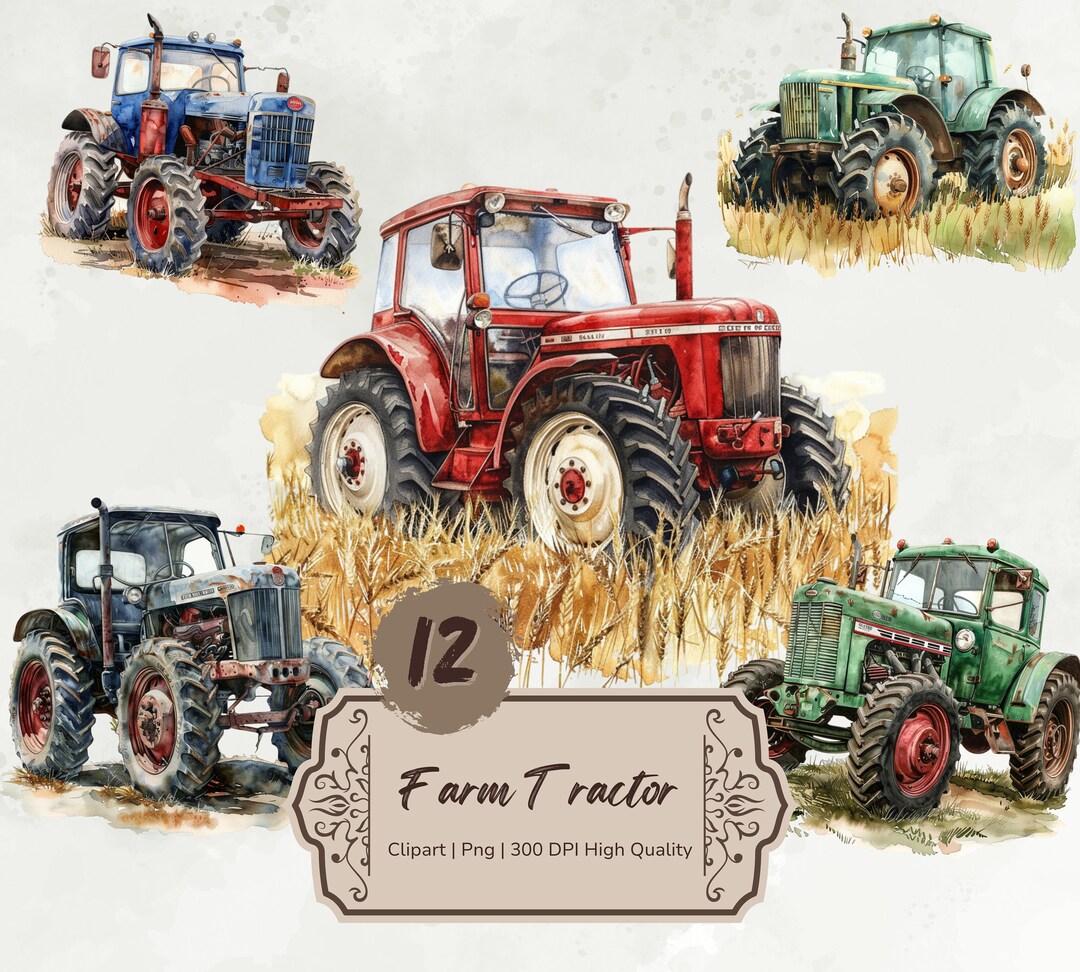 Watercolor Farm Tractor Clipart, Vintage Tractor Png, Farm Nursery ...